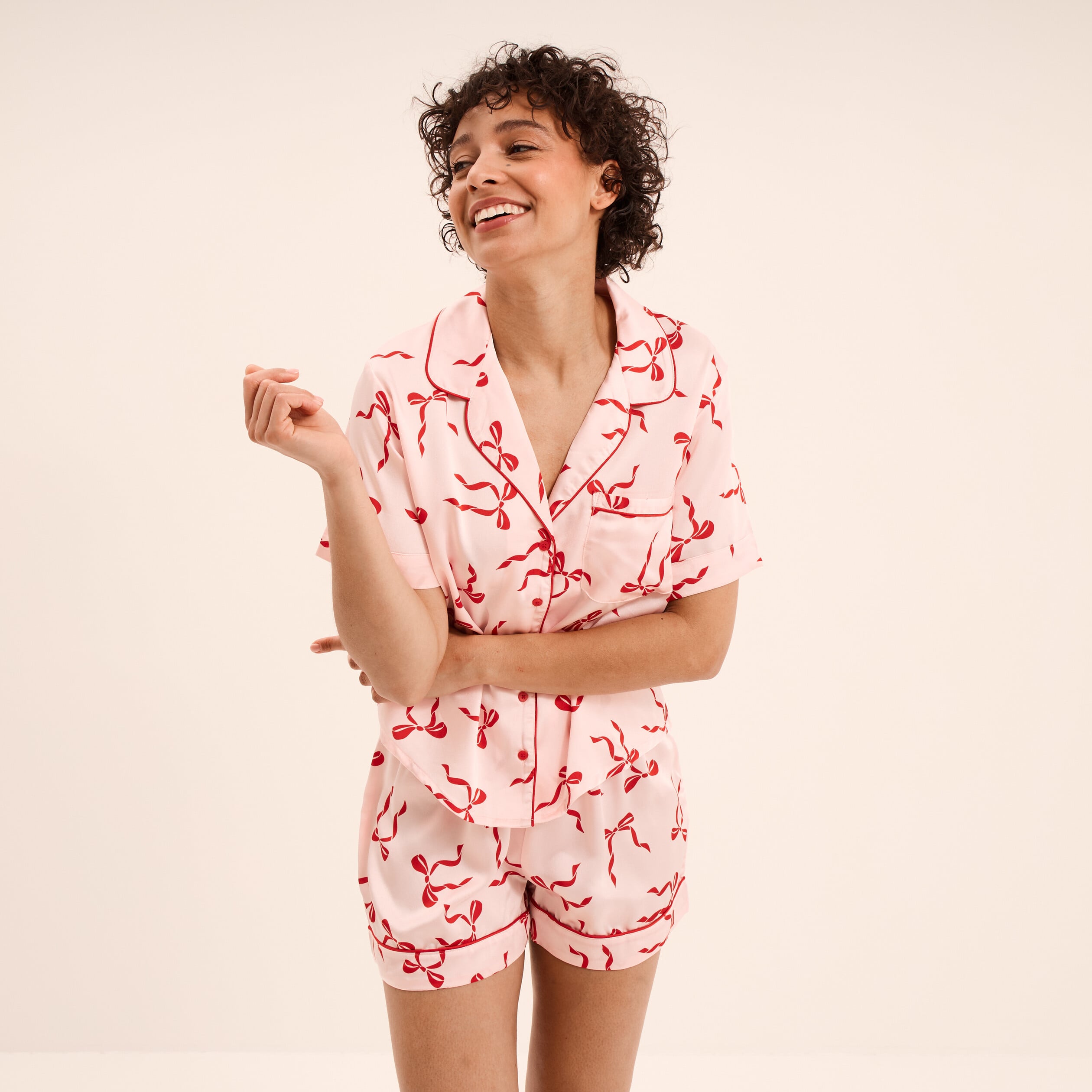 Ensemble pyjama short soyeux 2 pièces rose femme | La Halle