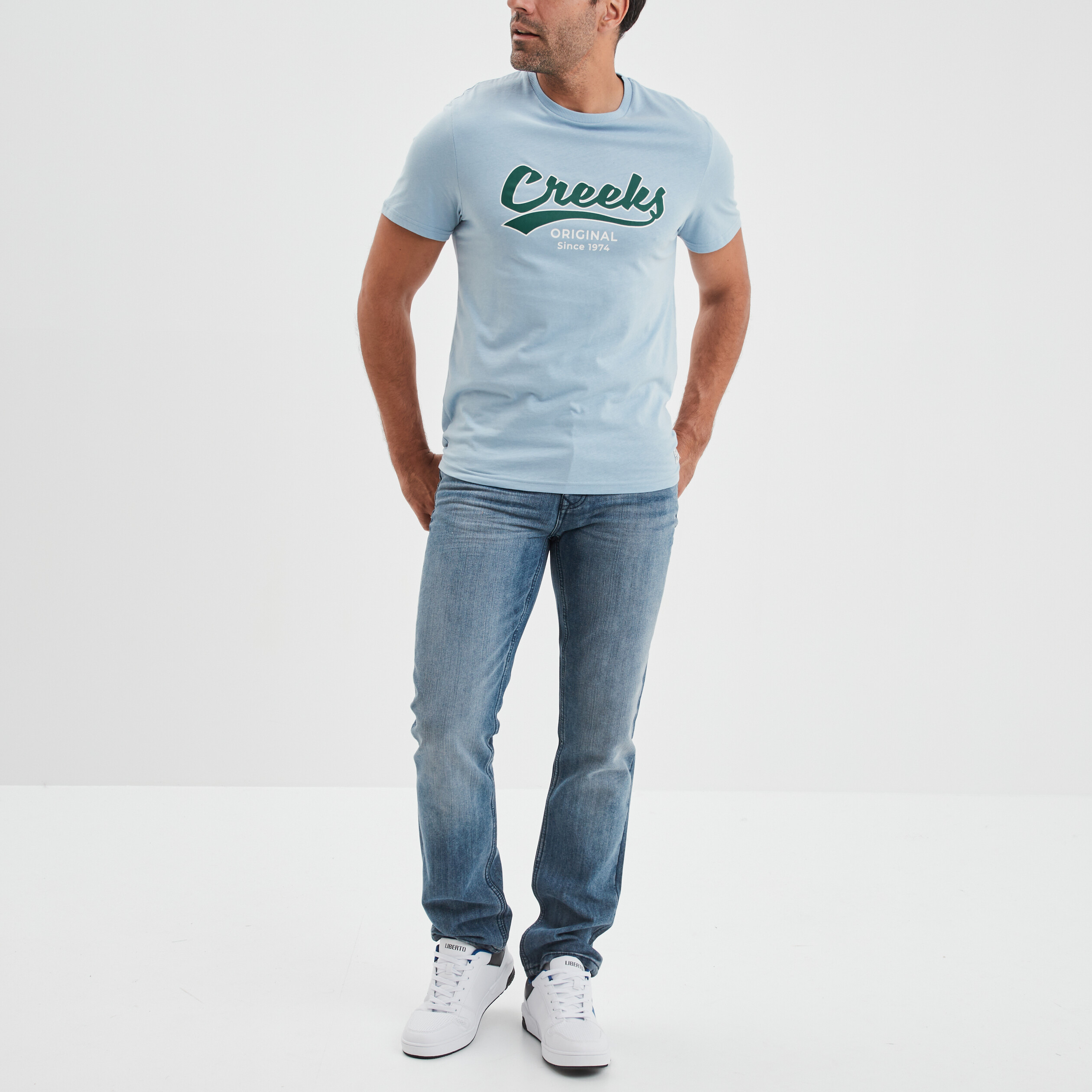 Jeans regular 5 poches Creeks denim bleach homme | La Halle