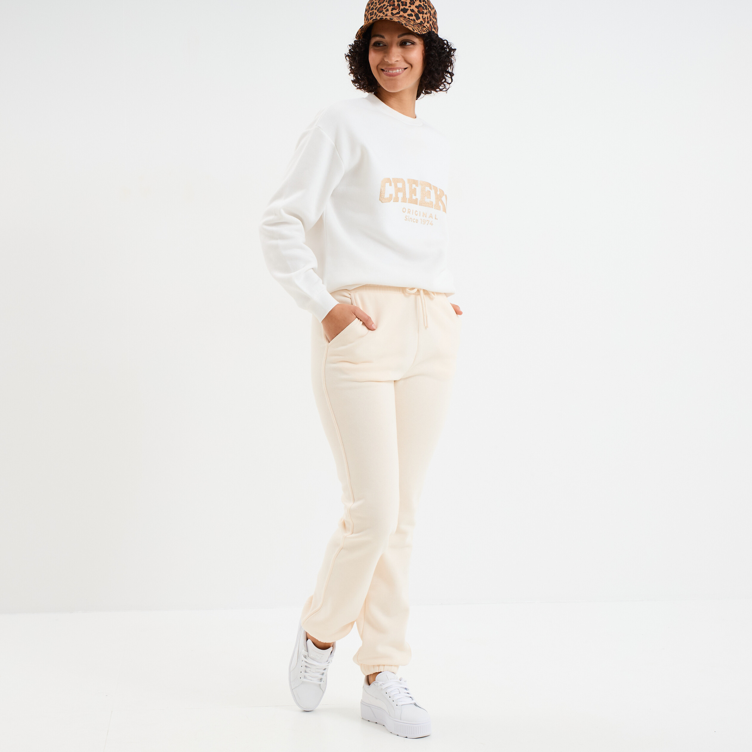 Pantalon jogging droit molleton sable femme | La Halle