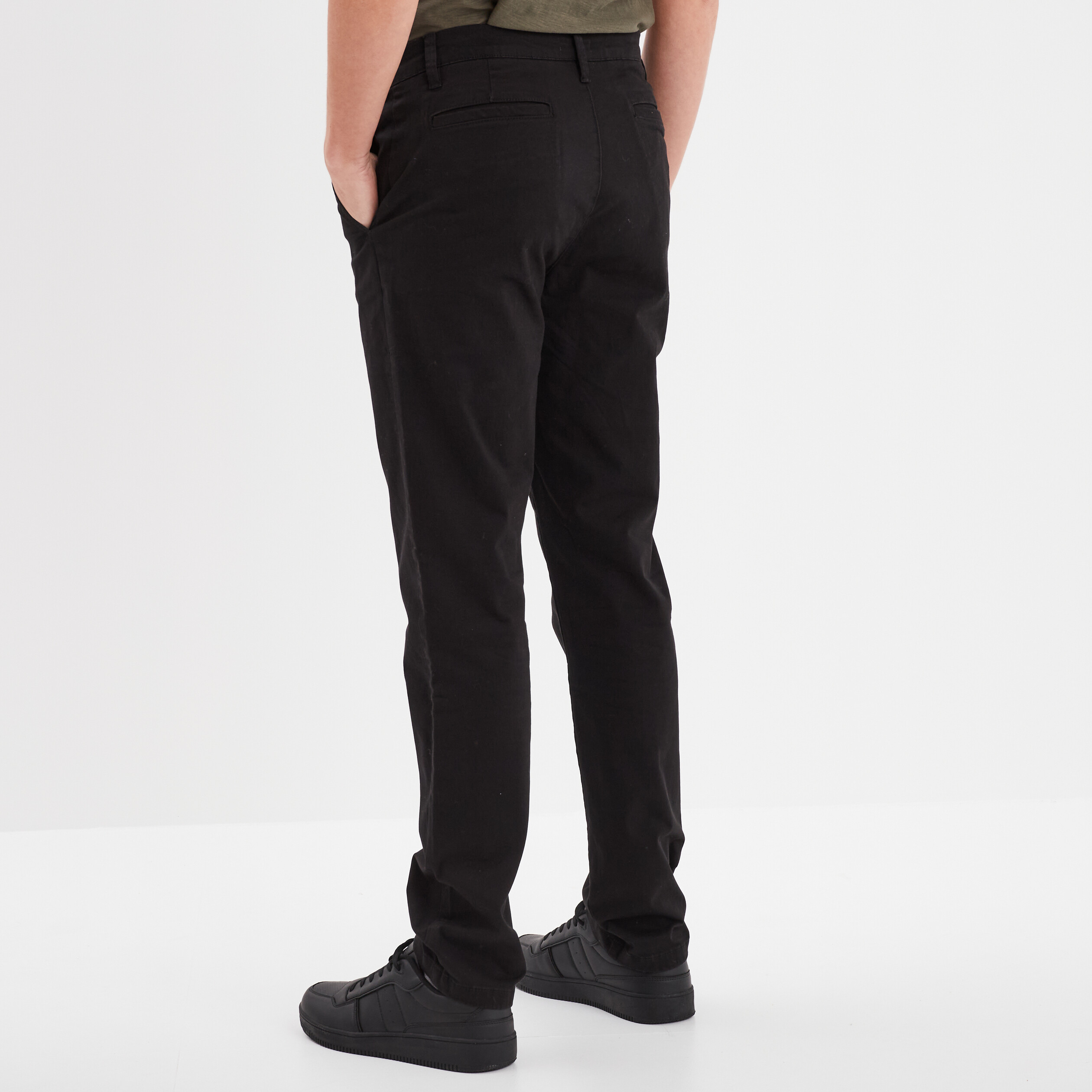 Pantalon chino droit stretch retroussé noir homme | La Halle