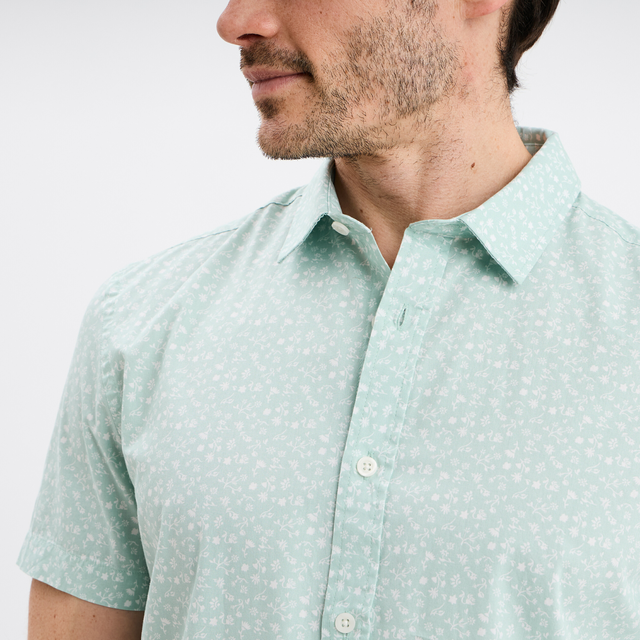 Chemise droite manches courtes coton vert pastel homme | La Halle