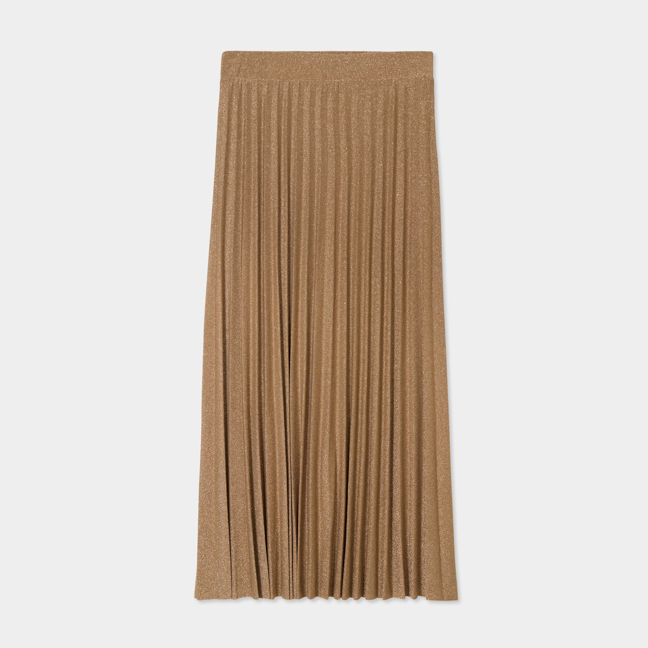 Jupe longue plissée en maille jaune or femme | La Halle