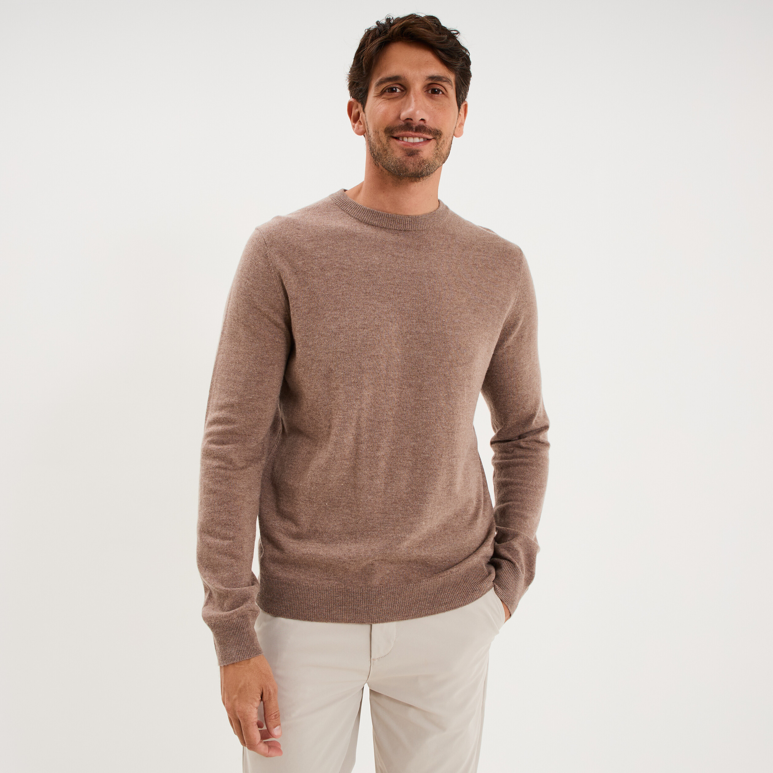 Pull col rond manches longues gris homme | La Halle
