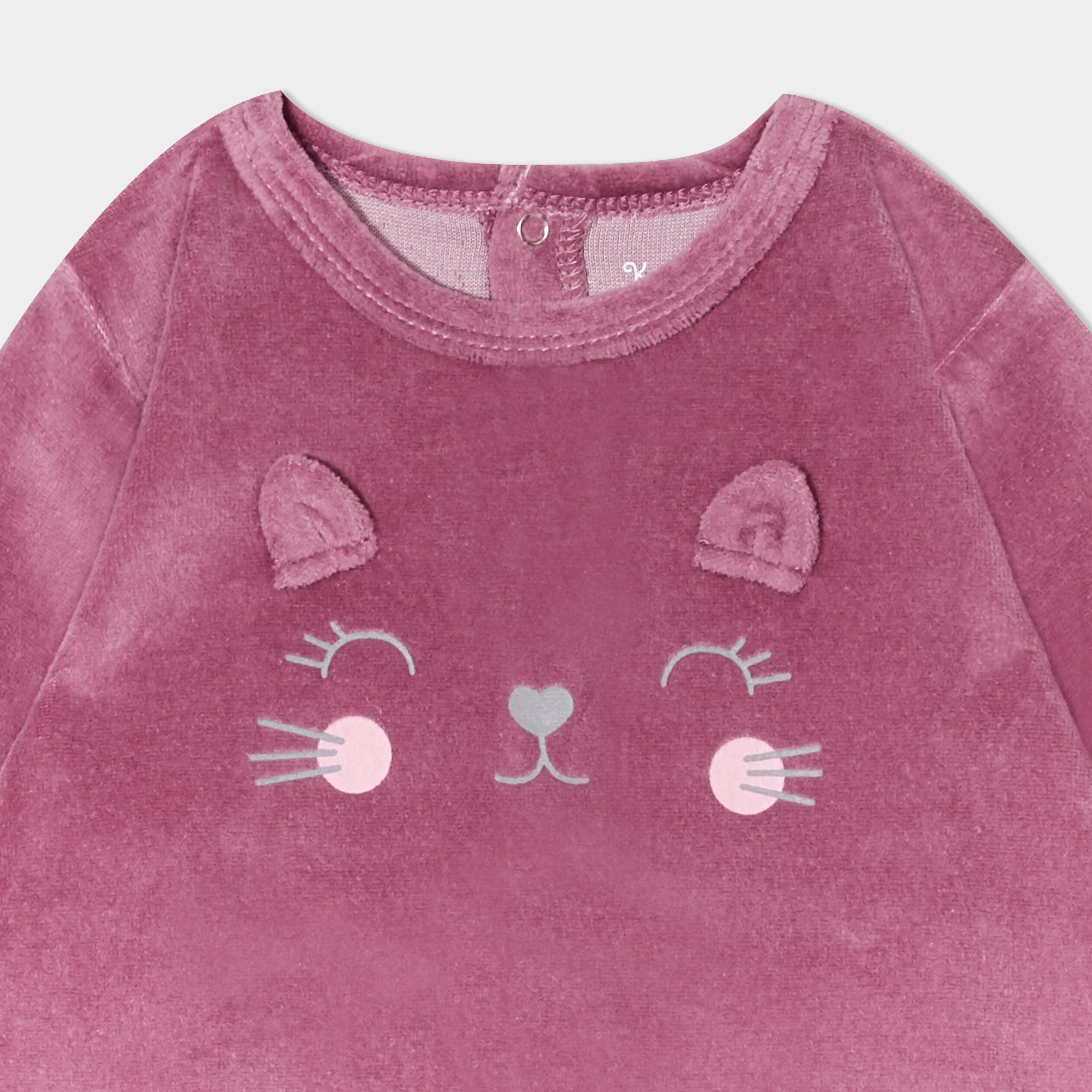 Dors-bien manches longues effet velours prune bébé | La Halle