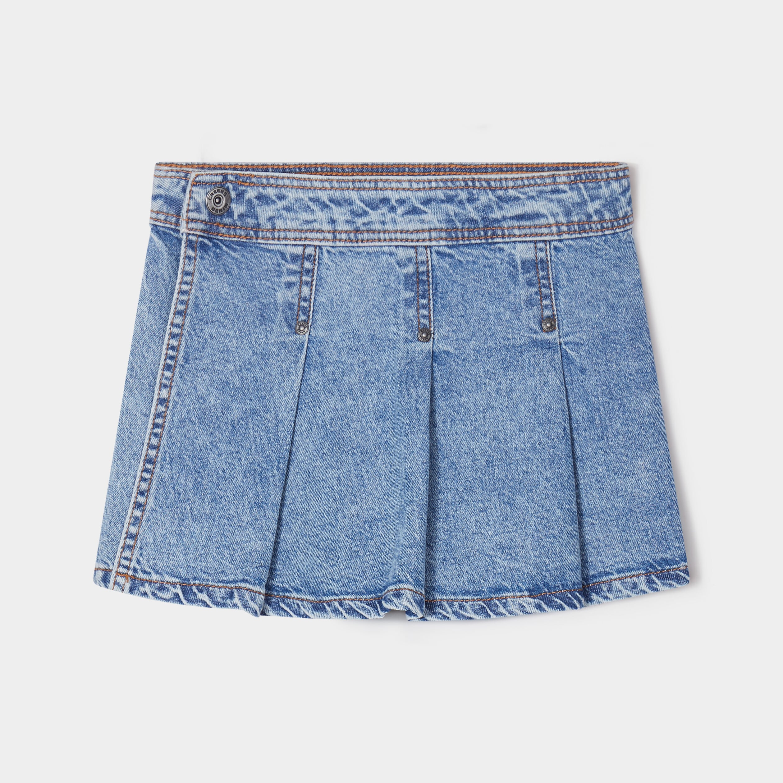 Jupe-short en jean avec plis denim double stone fille | La Halle