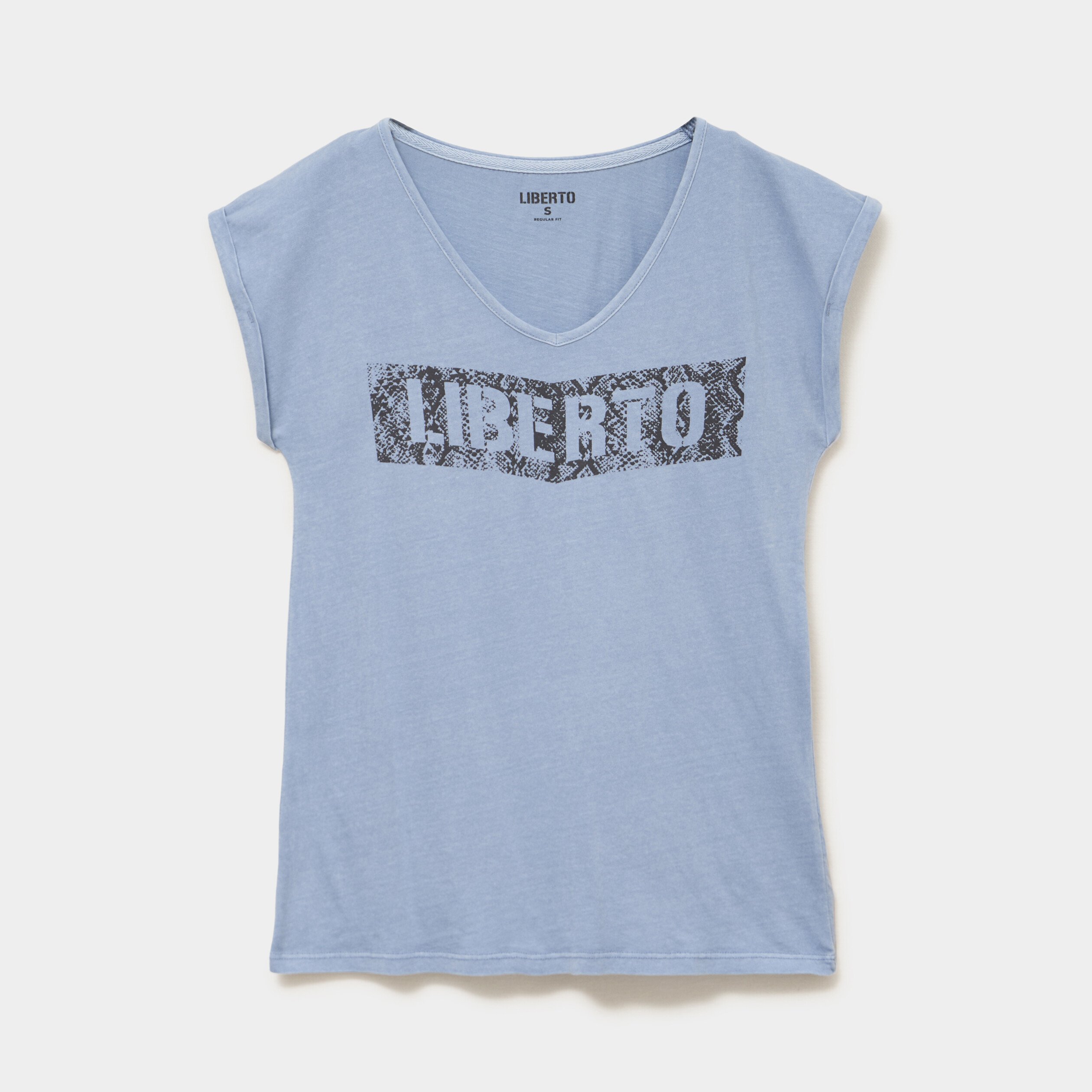 T-shirt délavé en coton bleu gris femme | La Halle