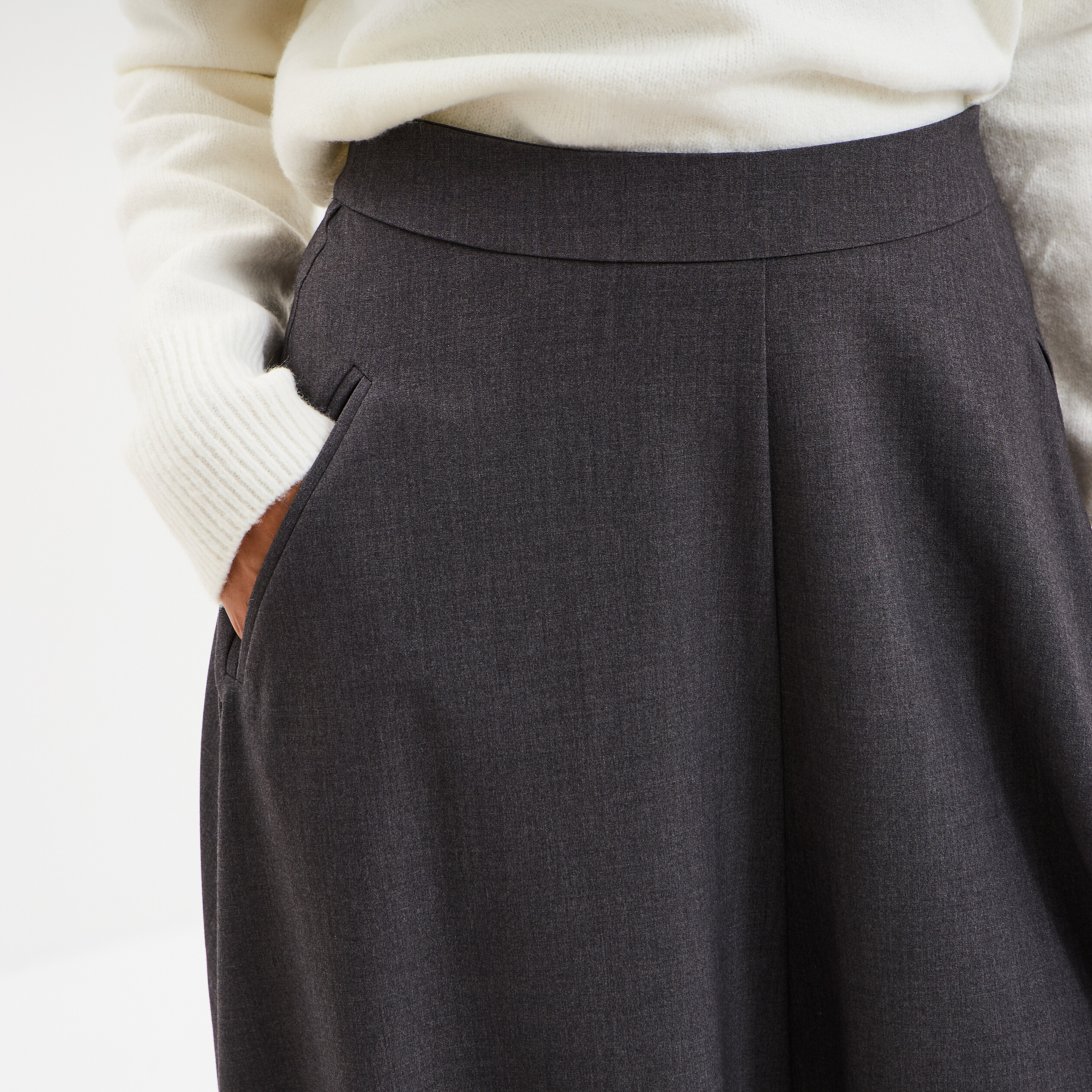 Jupe trapèze fluide gris foncé femme | La Halle