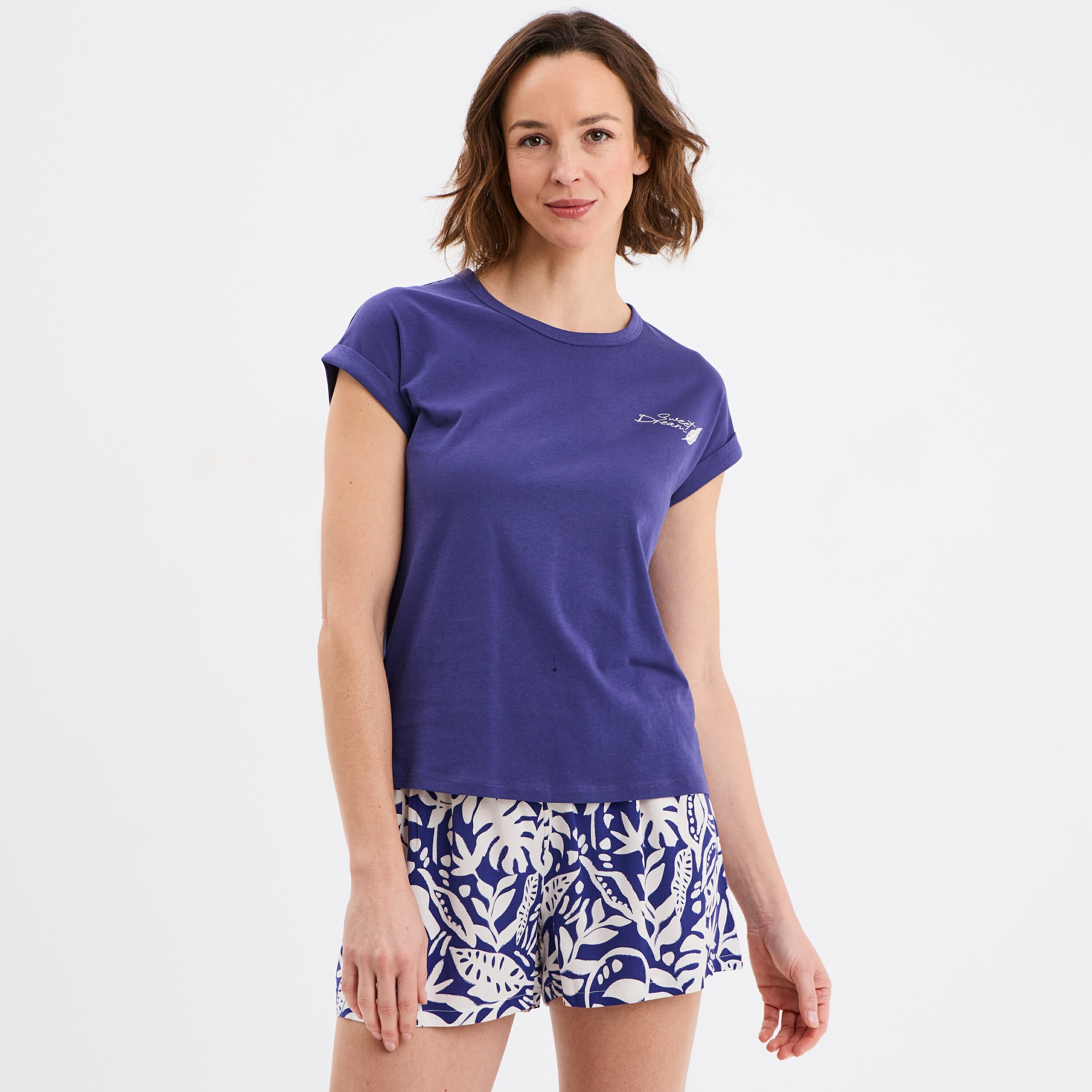 Ensemble pyjama short et t-shirt bleu femme | La Halle