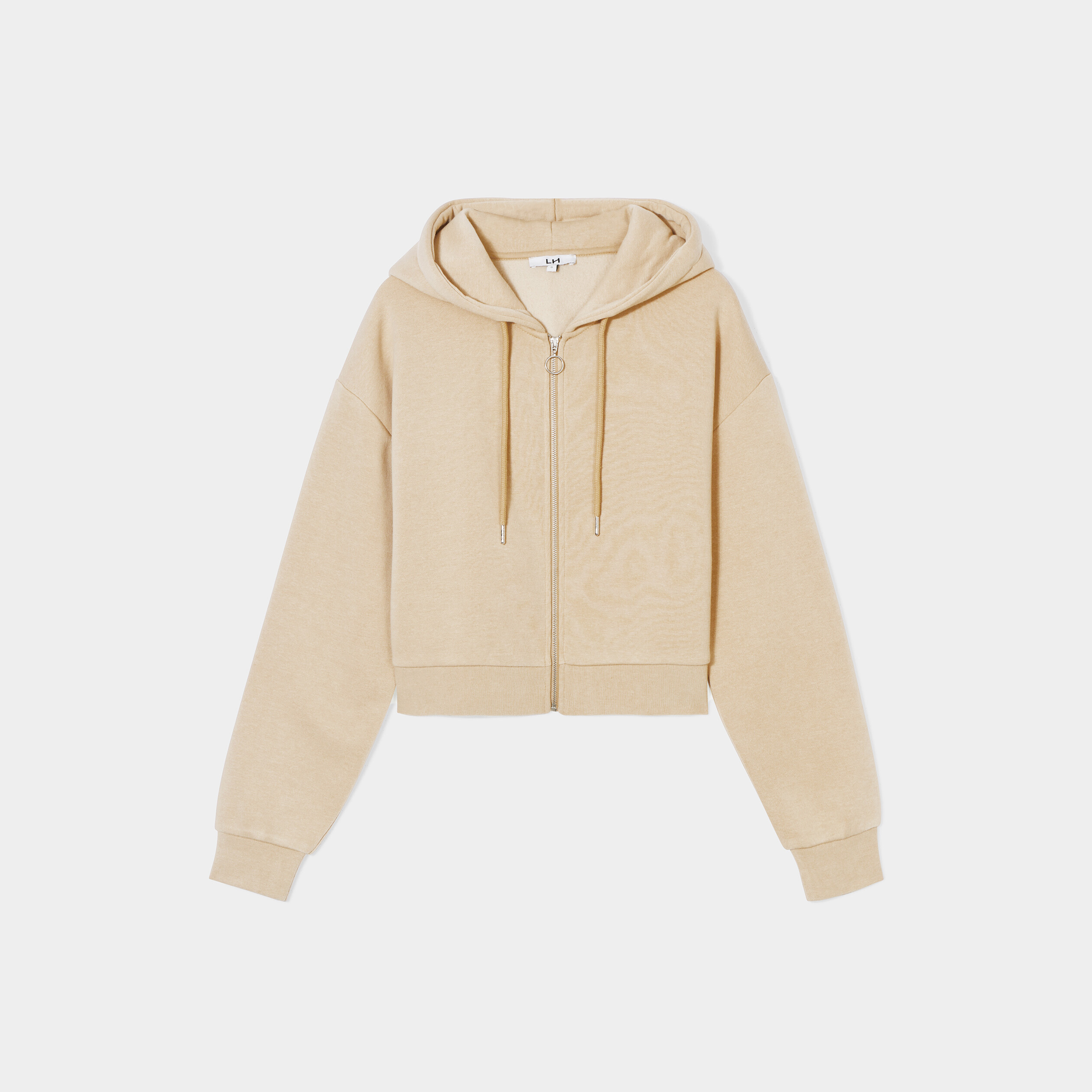 Sweat zippé à capuche court sable femme | La Halle