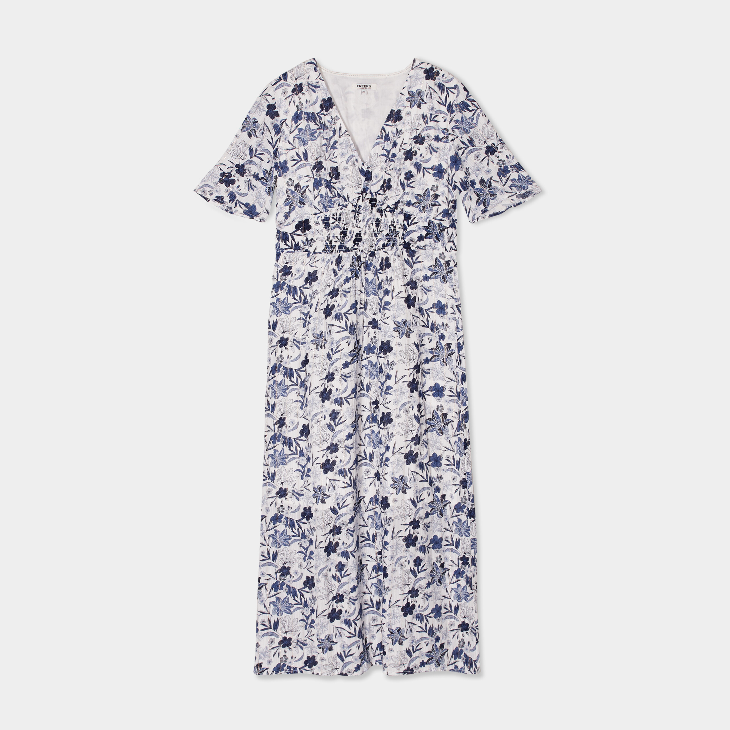 Robe longue empire taille smockée ecru femme | La Halle