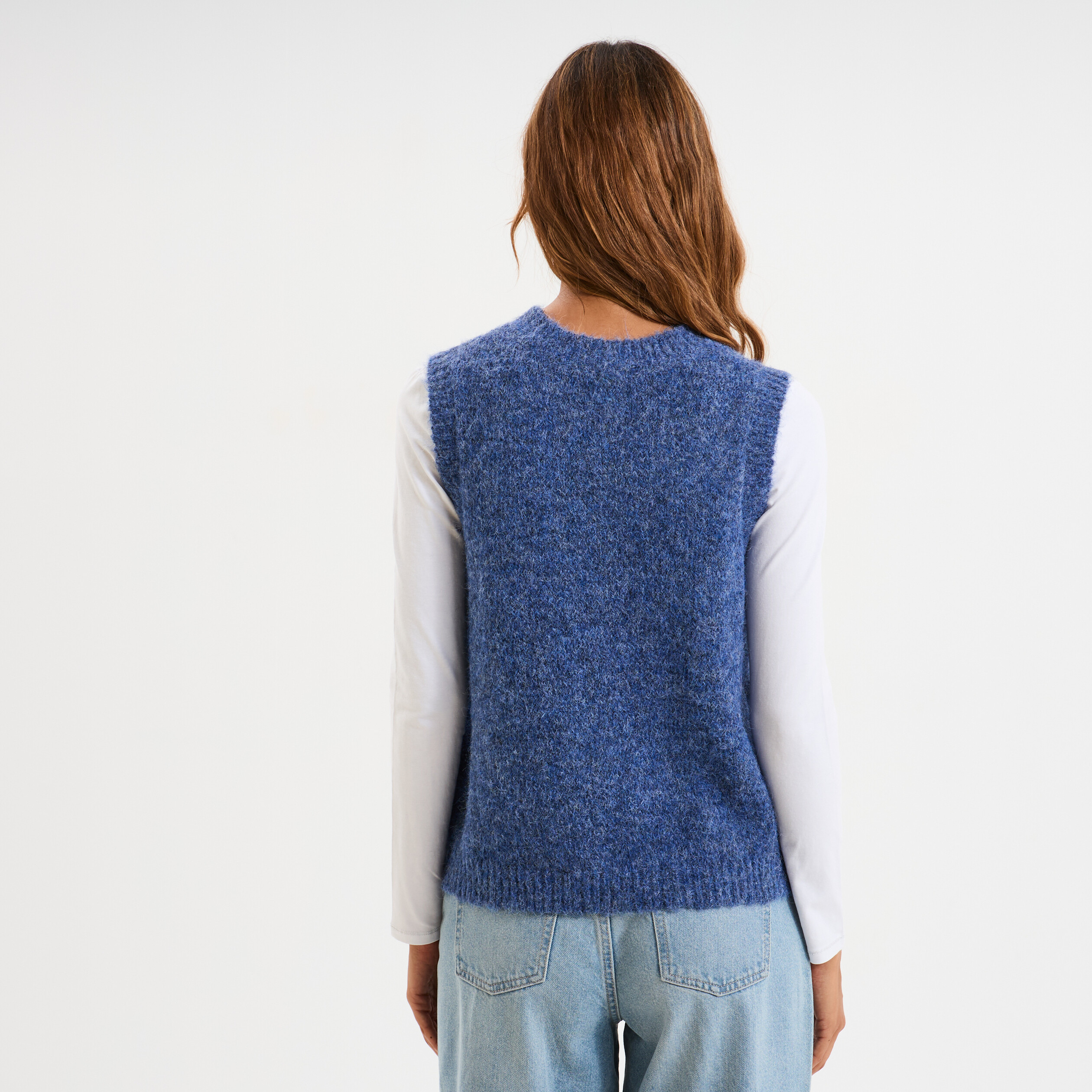 Pull sans manches col rond bleu femme | La Halle