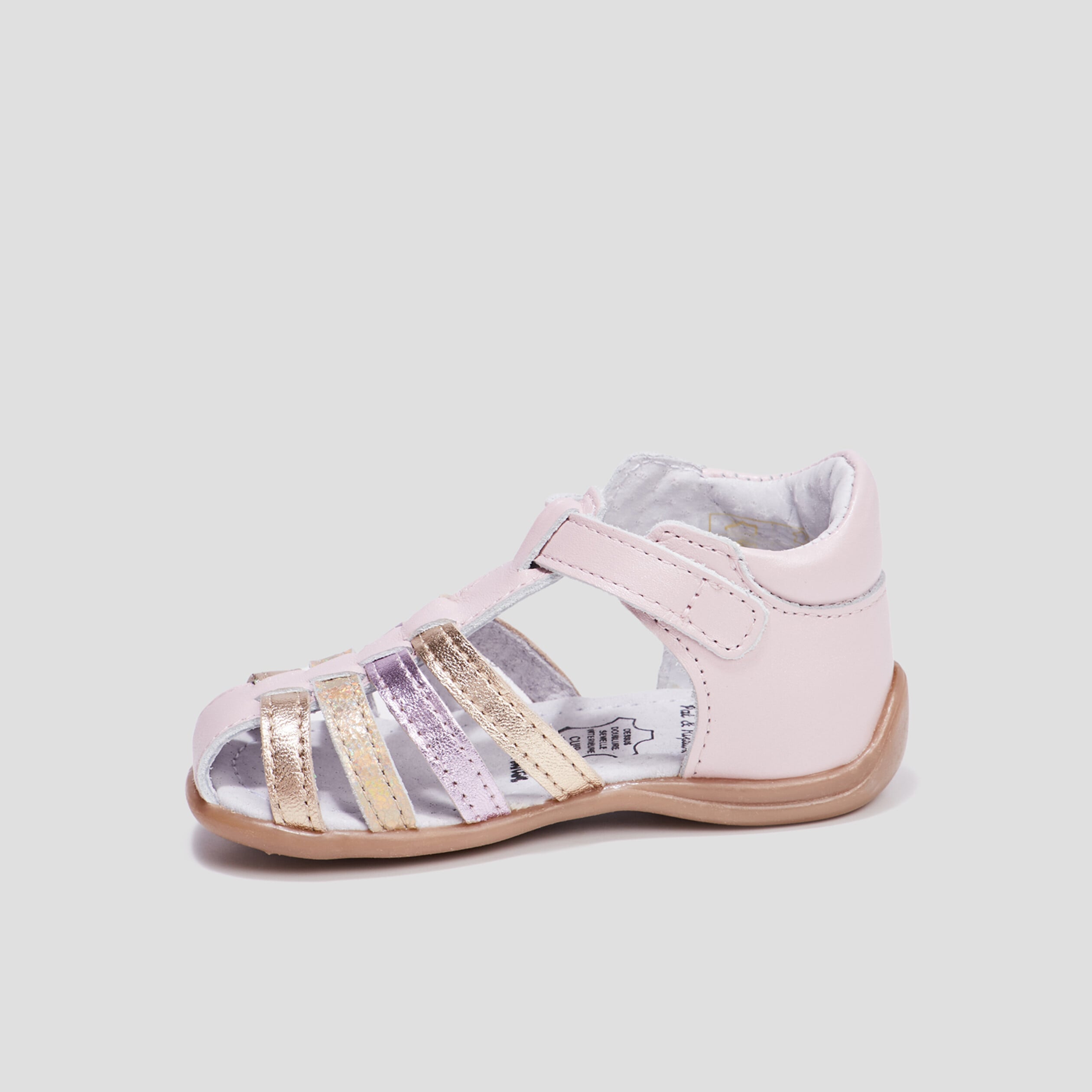 Sandales bout fermé en cuir rose bébé fille | La Halle