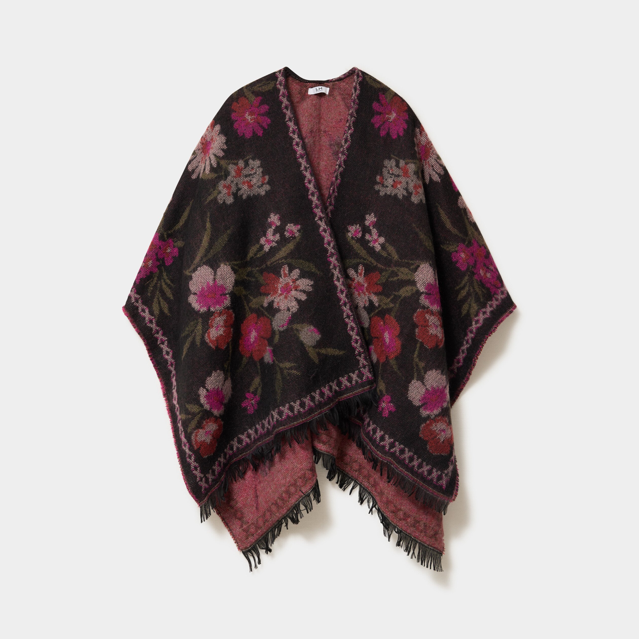 Poncho mi-long avec franges multicolore femme | La Halle