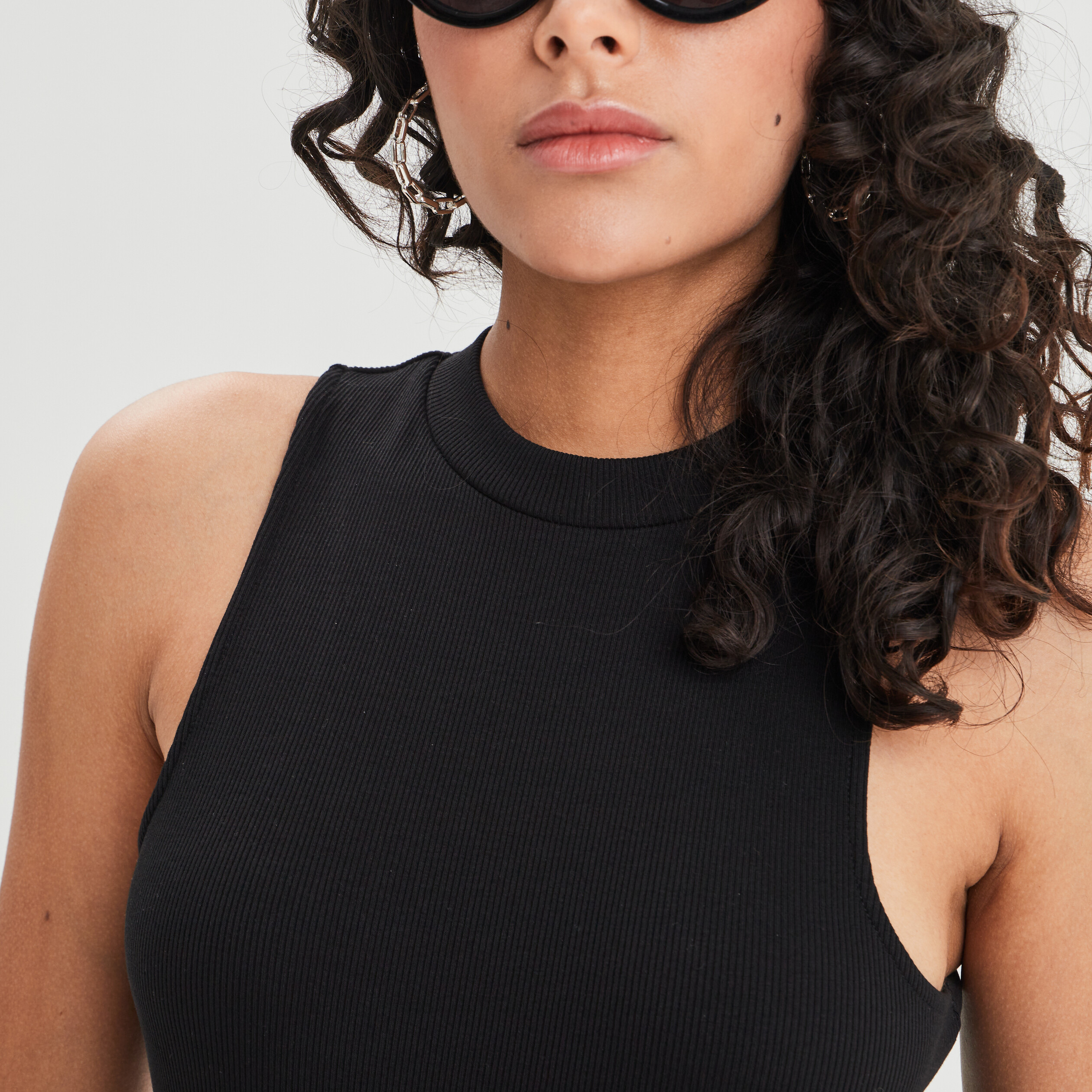 Body côtelé sans manches col montant noir femme | La Halle
