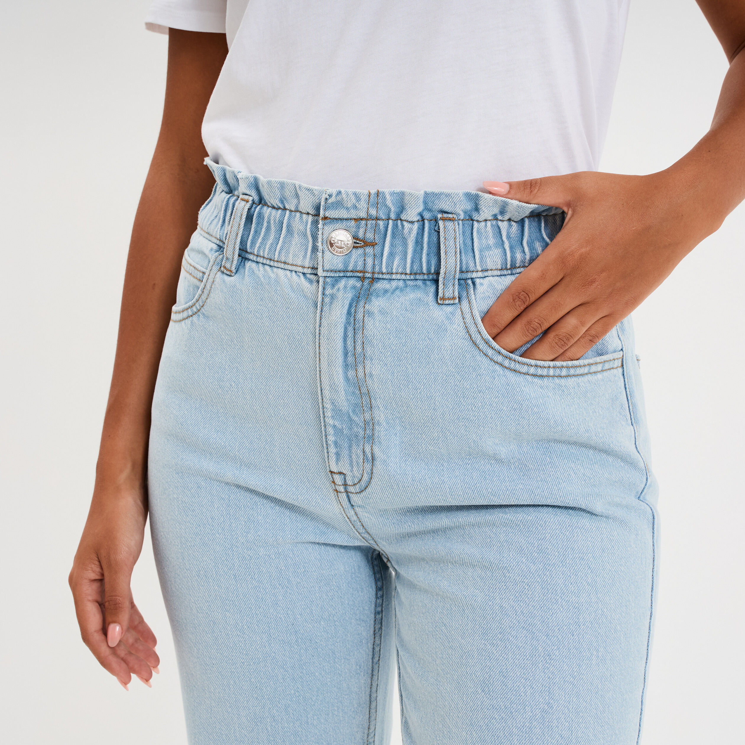Jean paperbag 7/8ème coton denim triple stone femme | La Halle
