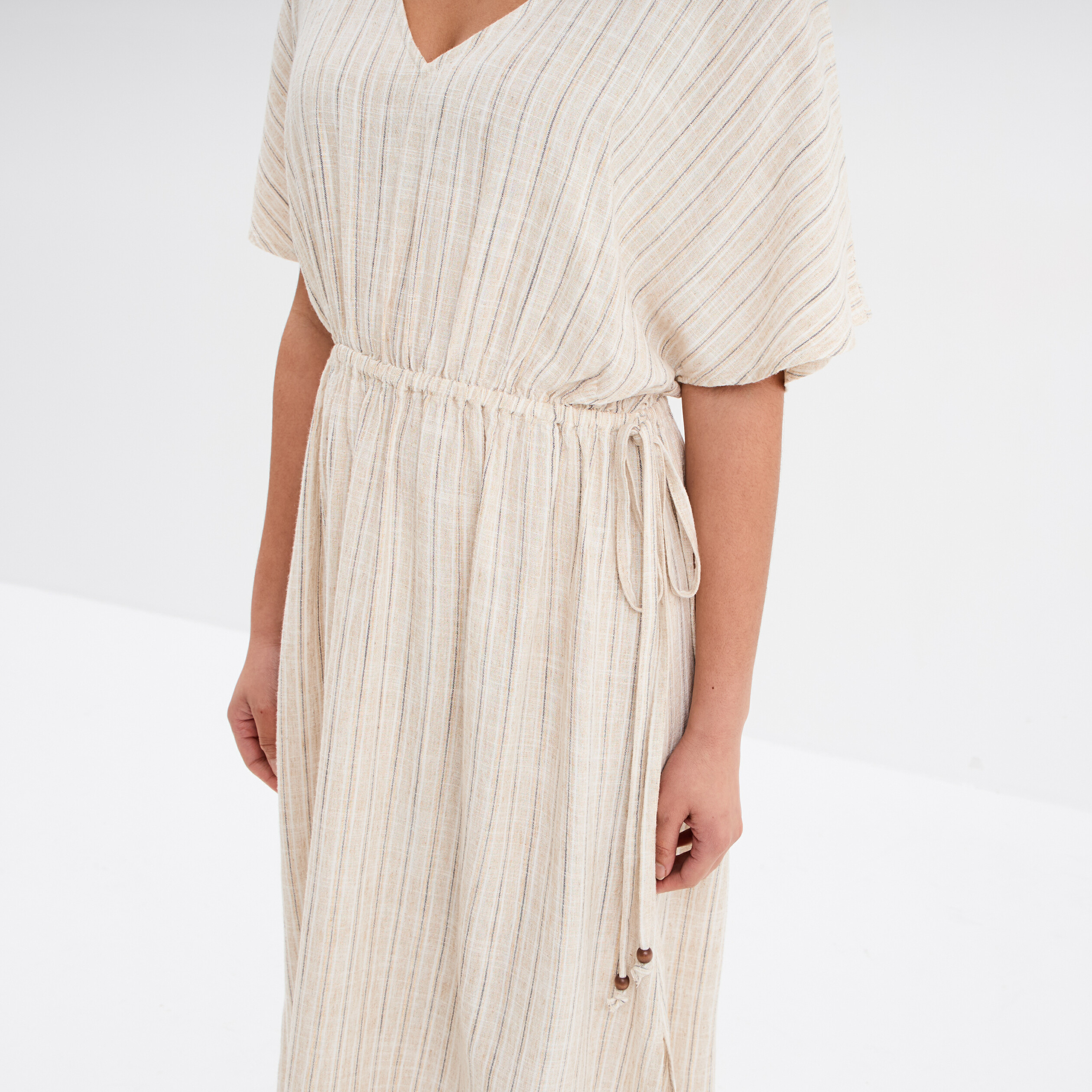 Robe longue cordons taille évasée beige femme | La Halle
