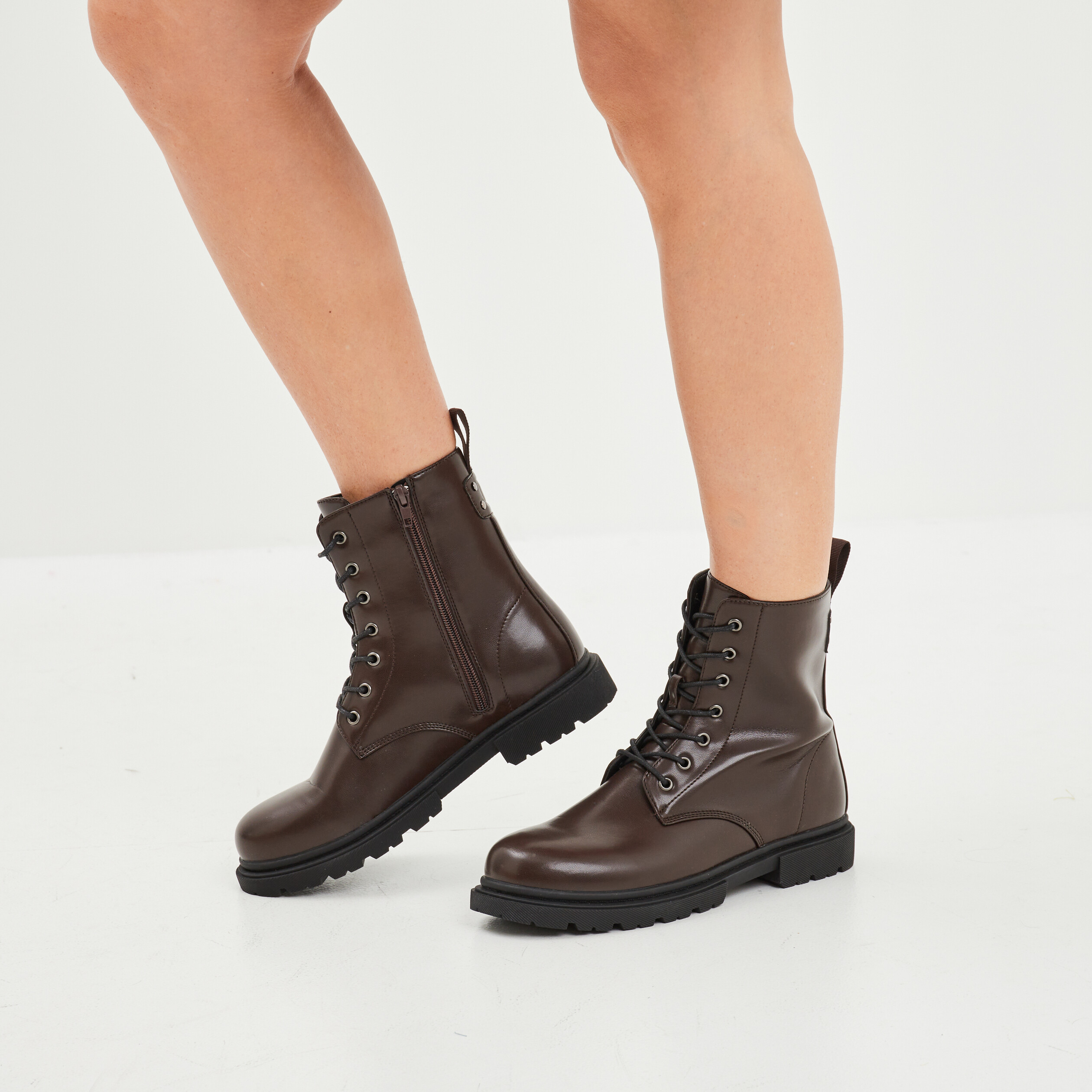 Boots zippées à lacets bordeaux femme | La Halle