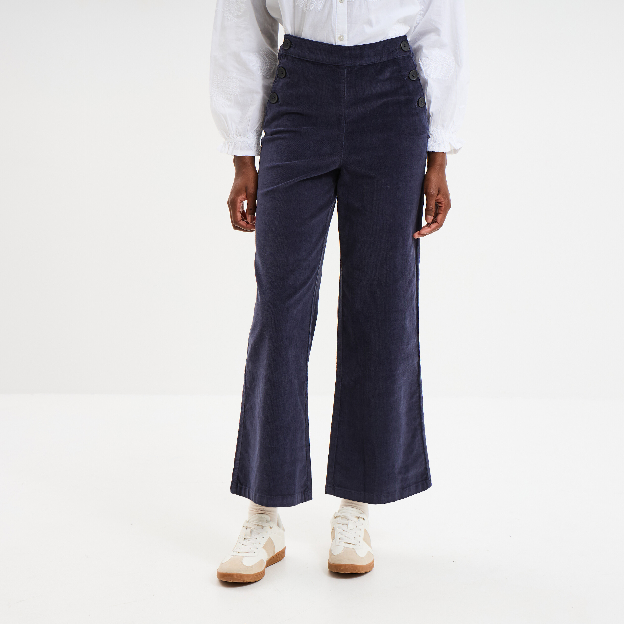 Pantalon effet velours à pont 7/8ème bleu foncé femme | La Halle