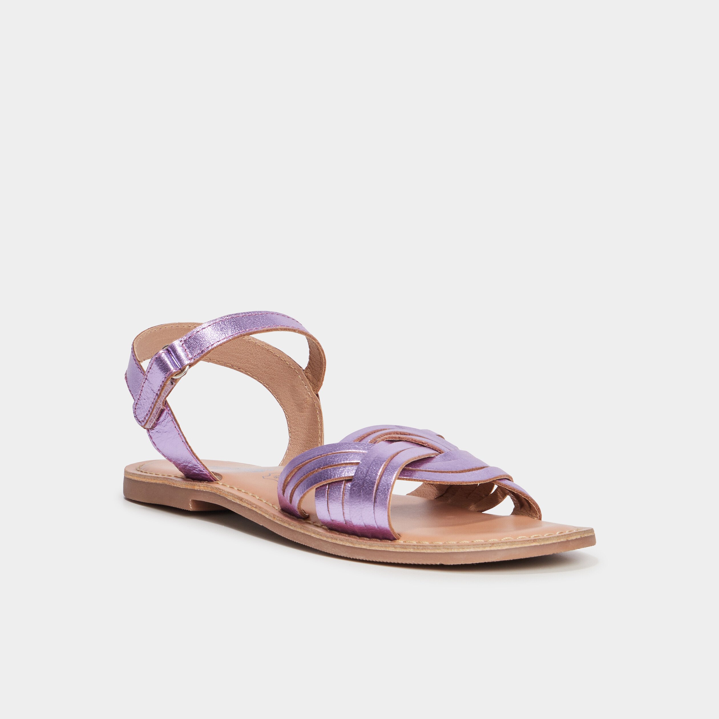 Sandales brides tressées en cuir violet fille | La Halle