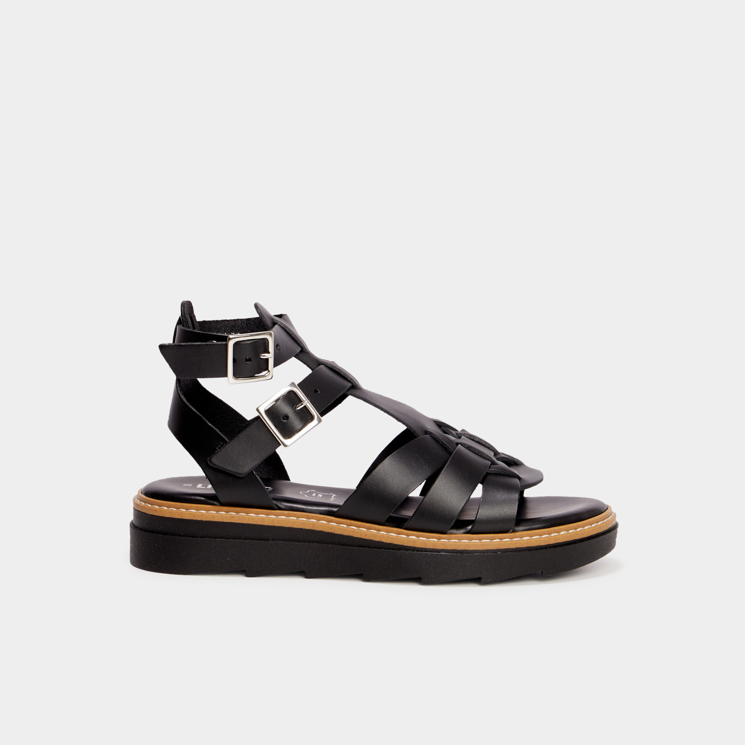 Sandales en cuir avec brides noir femme | La Halle