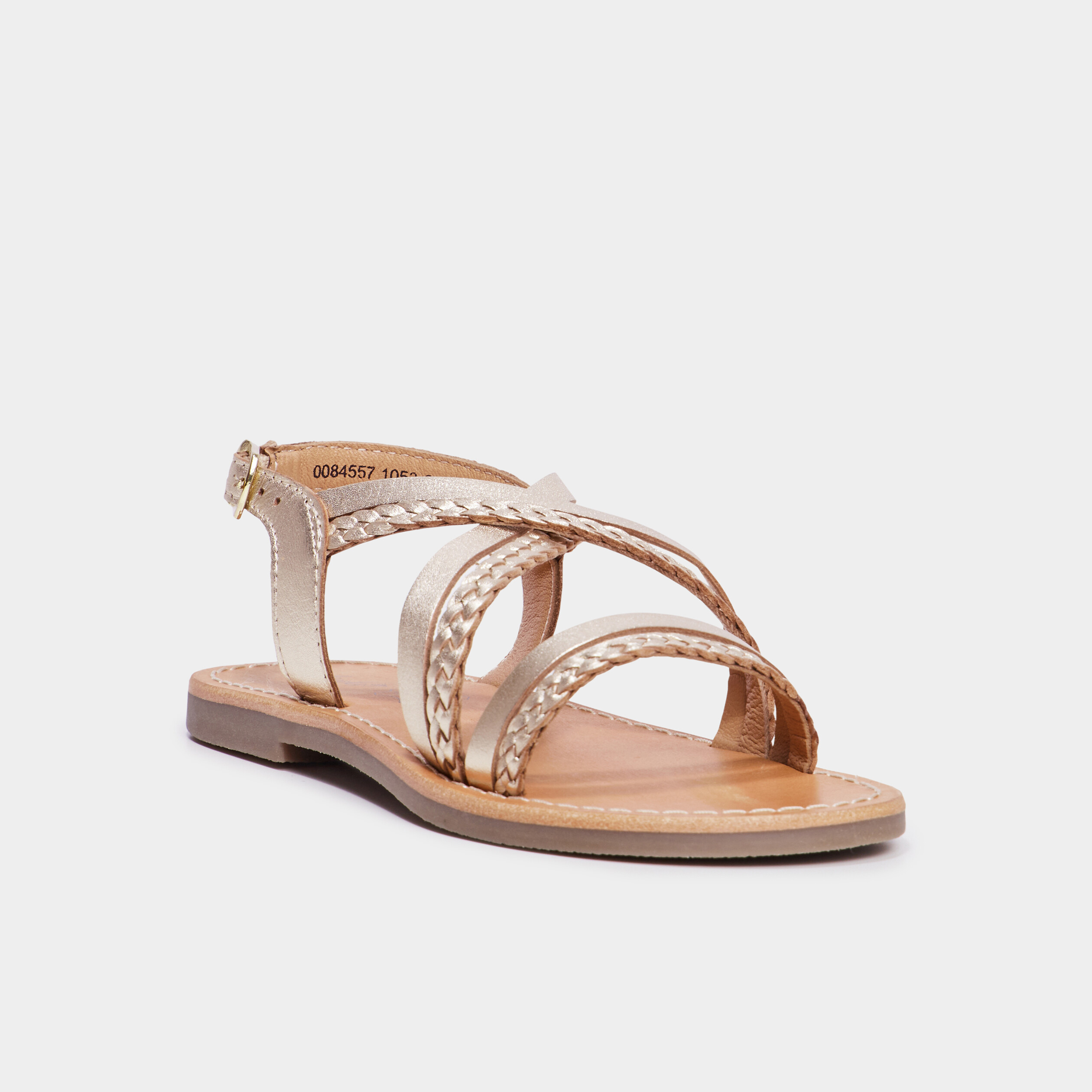 Sandales brides tressées en cuir Creeks jaune or fille | La Halle