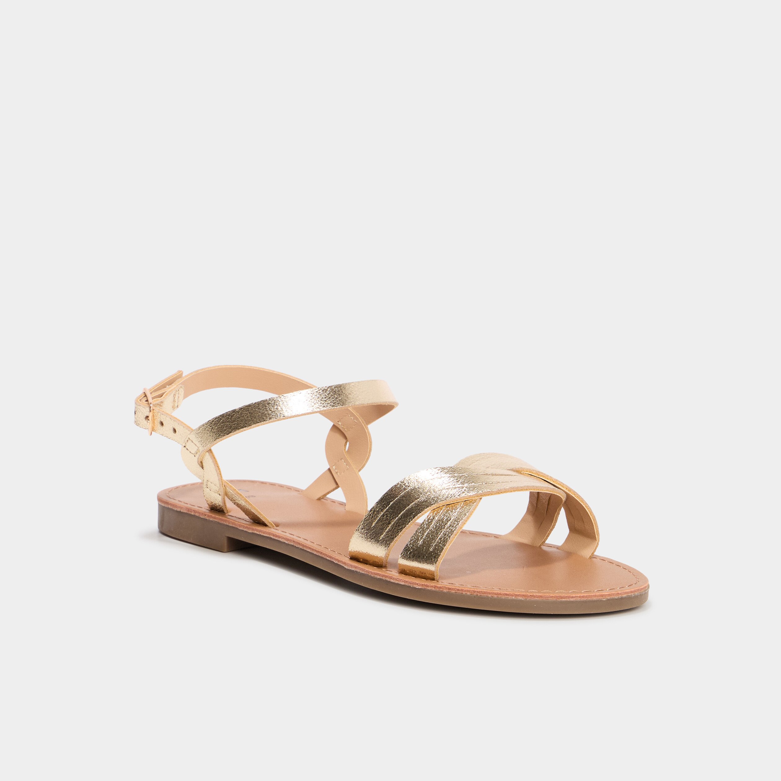 Sandales plates tressées jaune or femme | La Halle