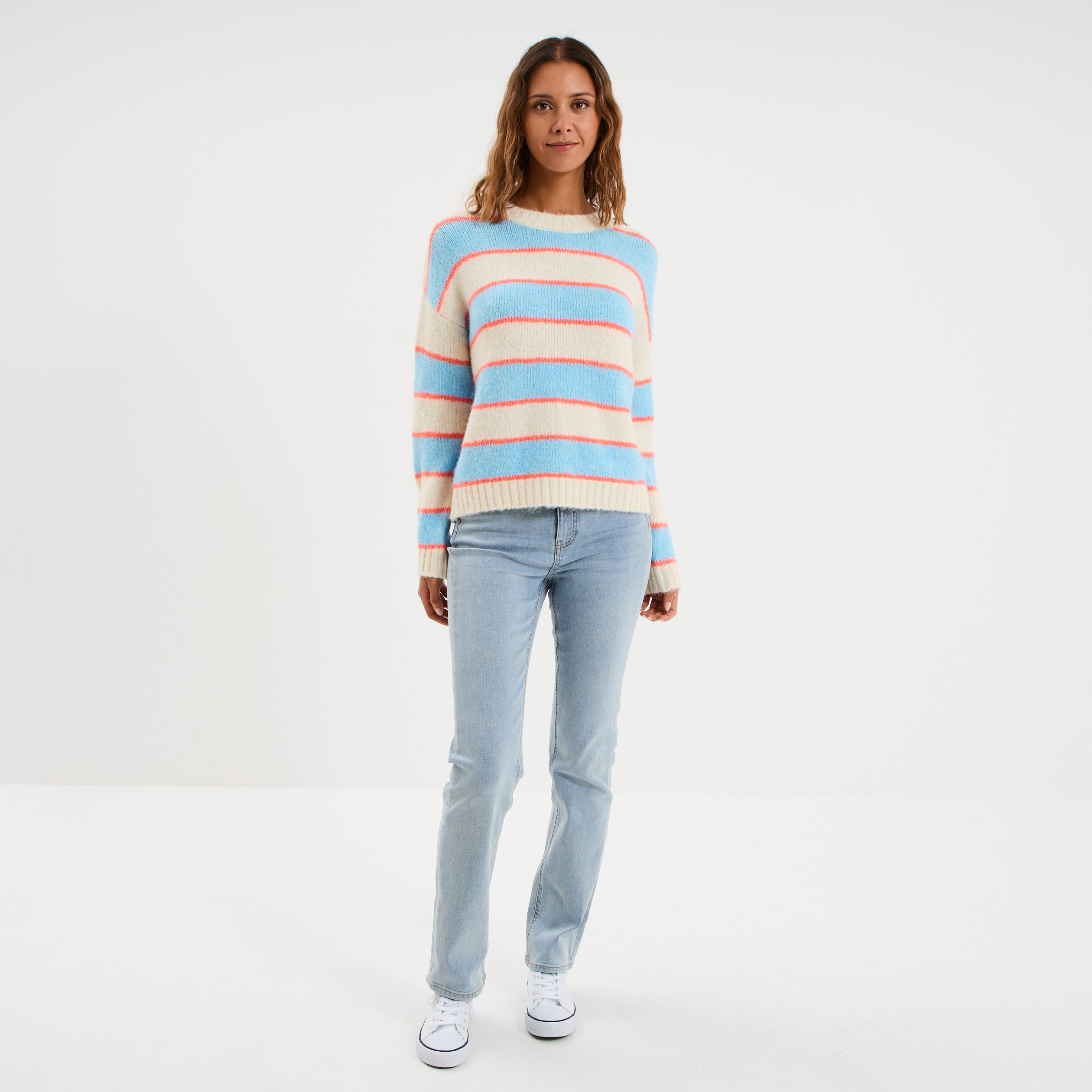 Pull col rond manches longues ecru femme | La Halle