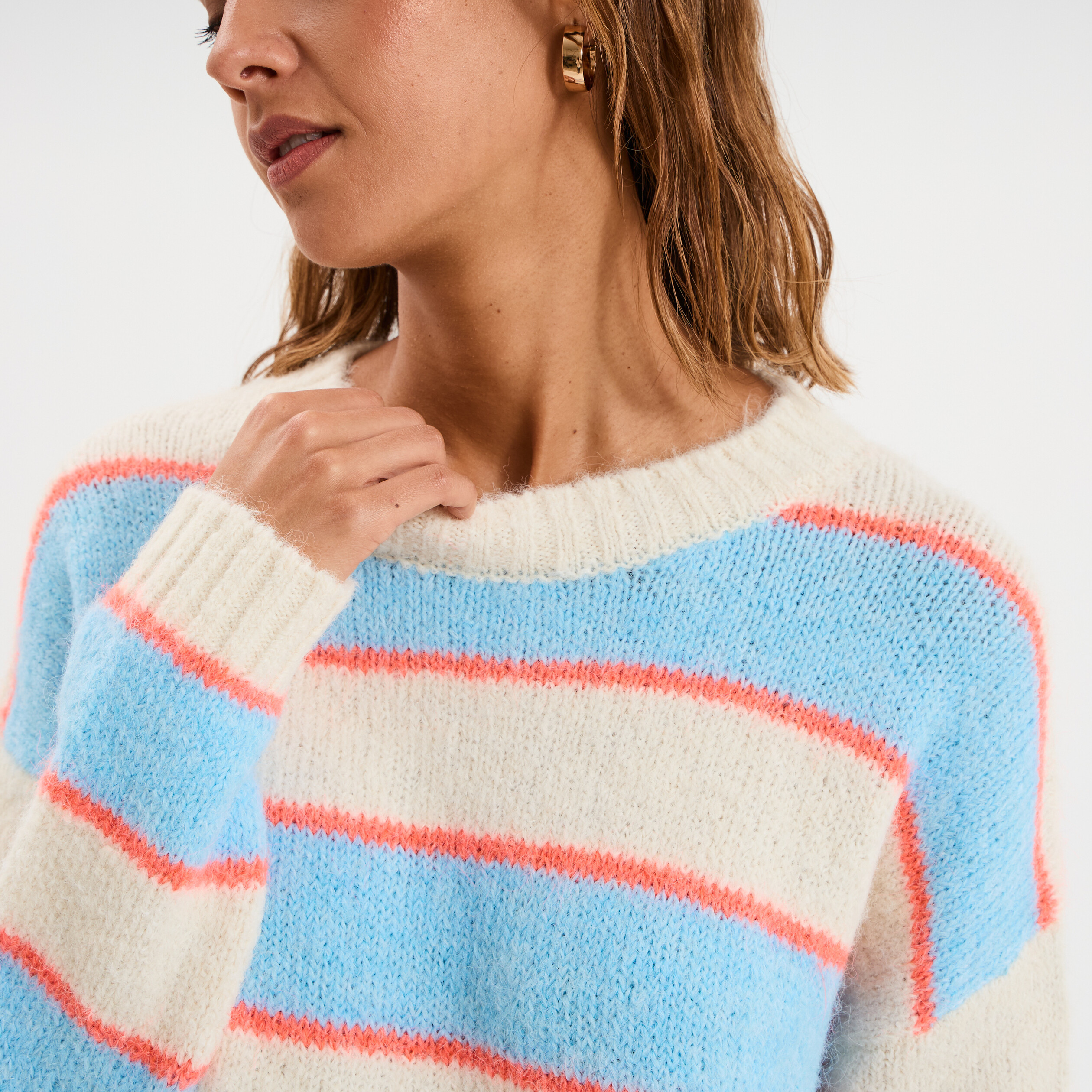 Pull col rond manches longues ecru femme | La Halle