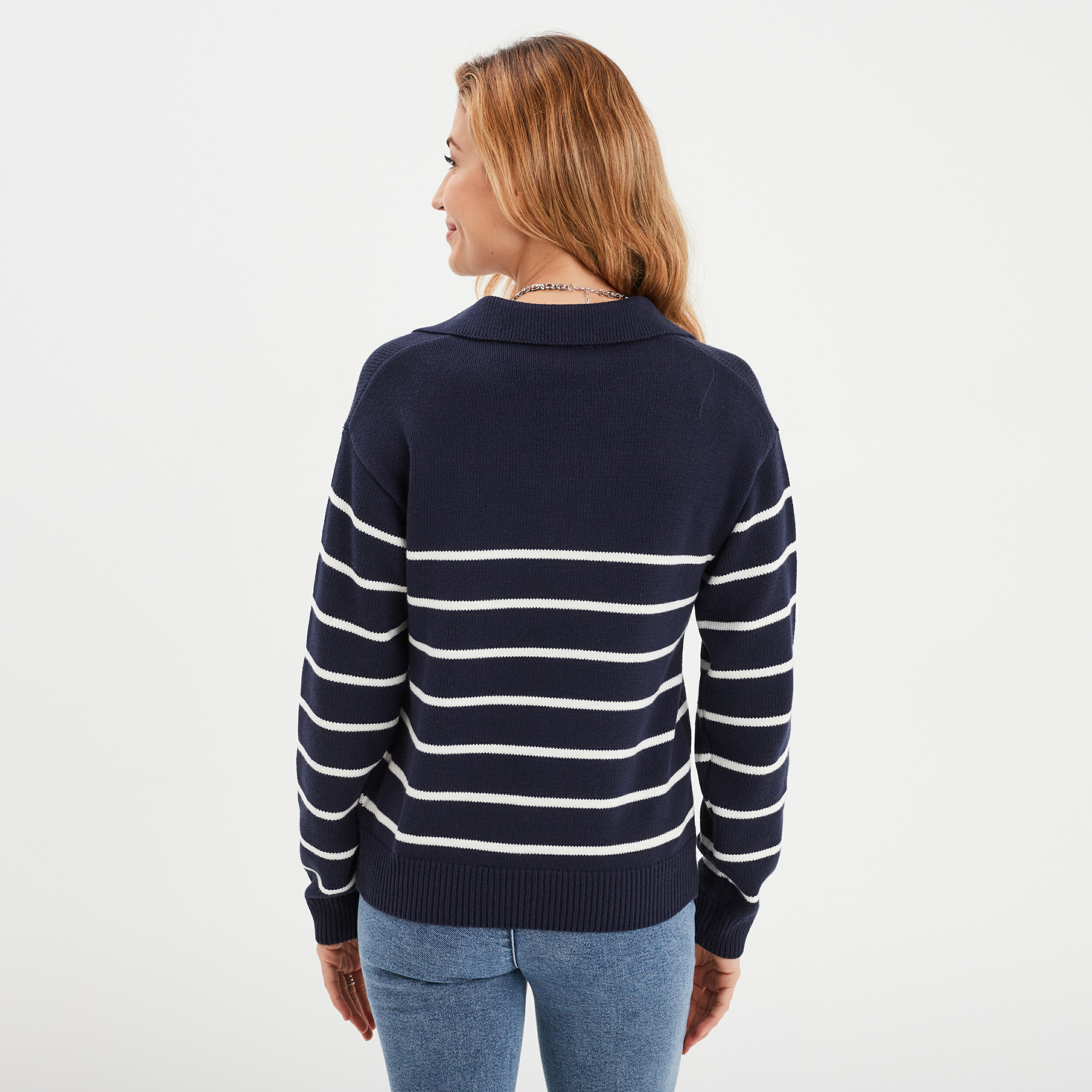 Pull marinière col polo Creeks bleu marine femme | La Halle