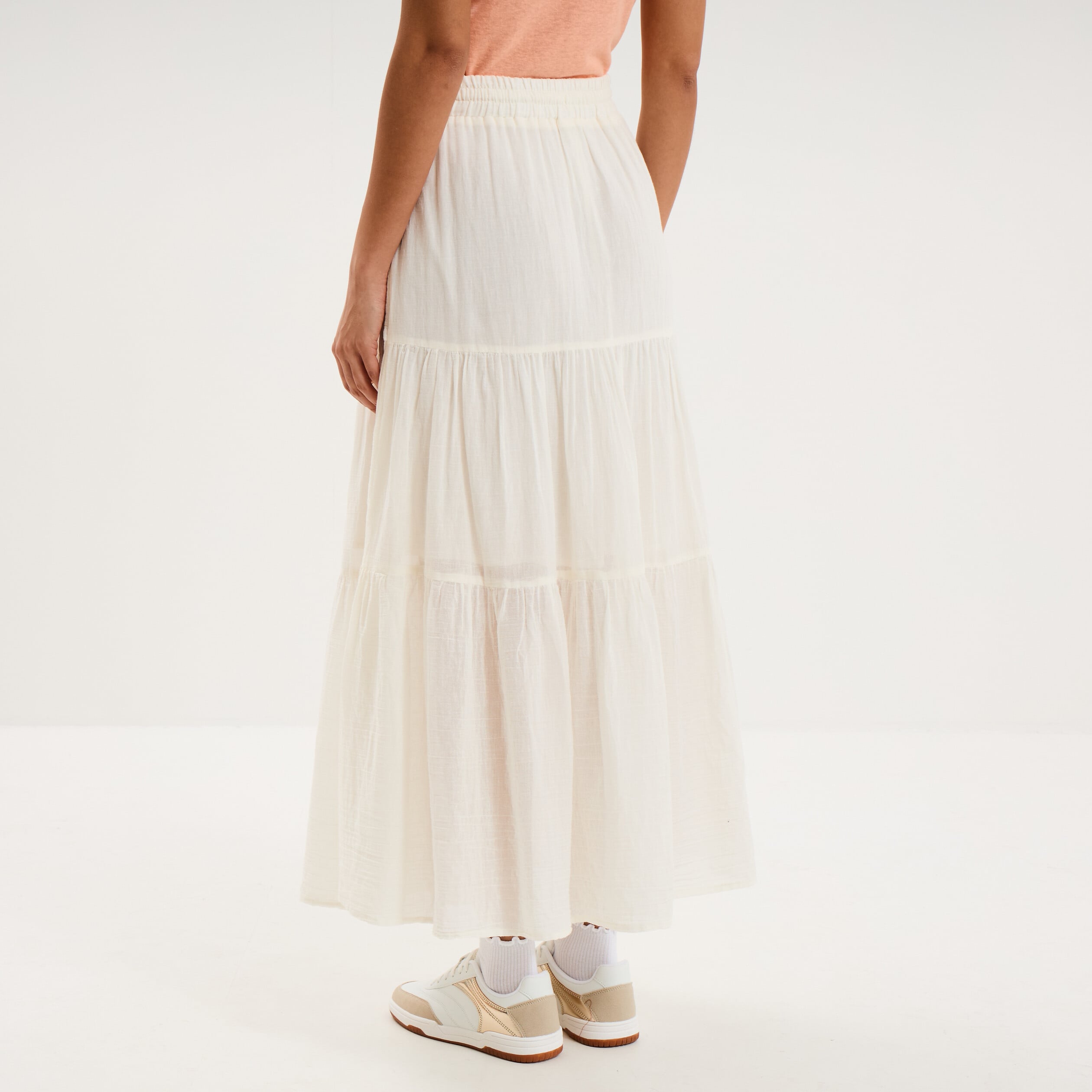 Jupe longue fluide évasée coton blanc femme | La Halle