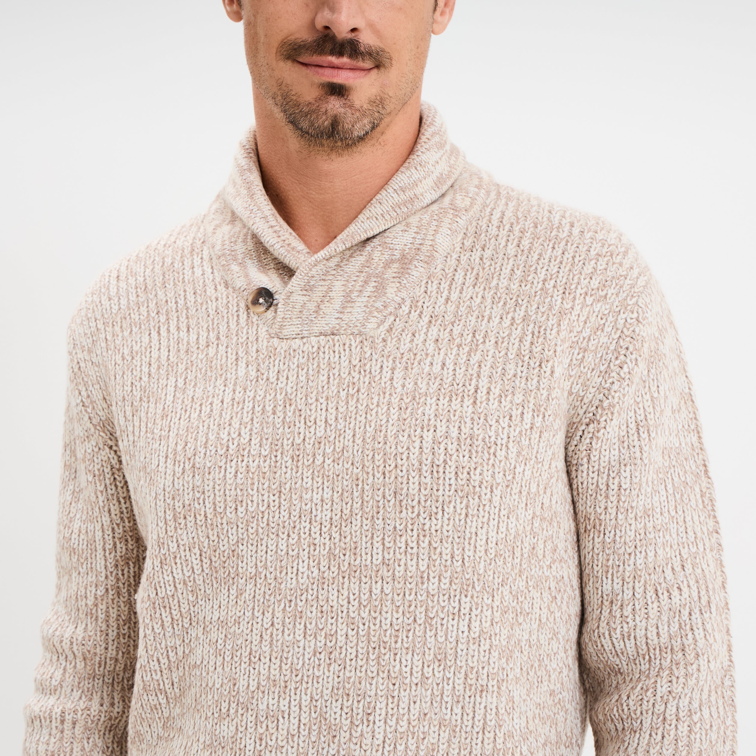 Pull col châle manches longues ivoire homme | La Halle