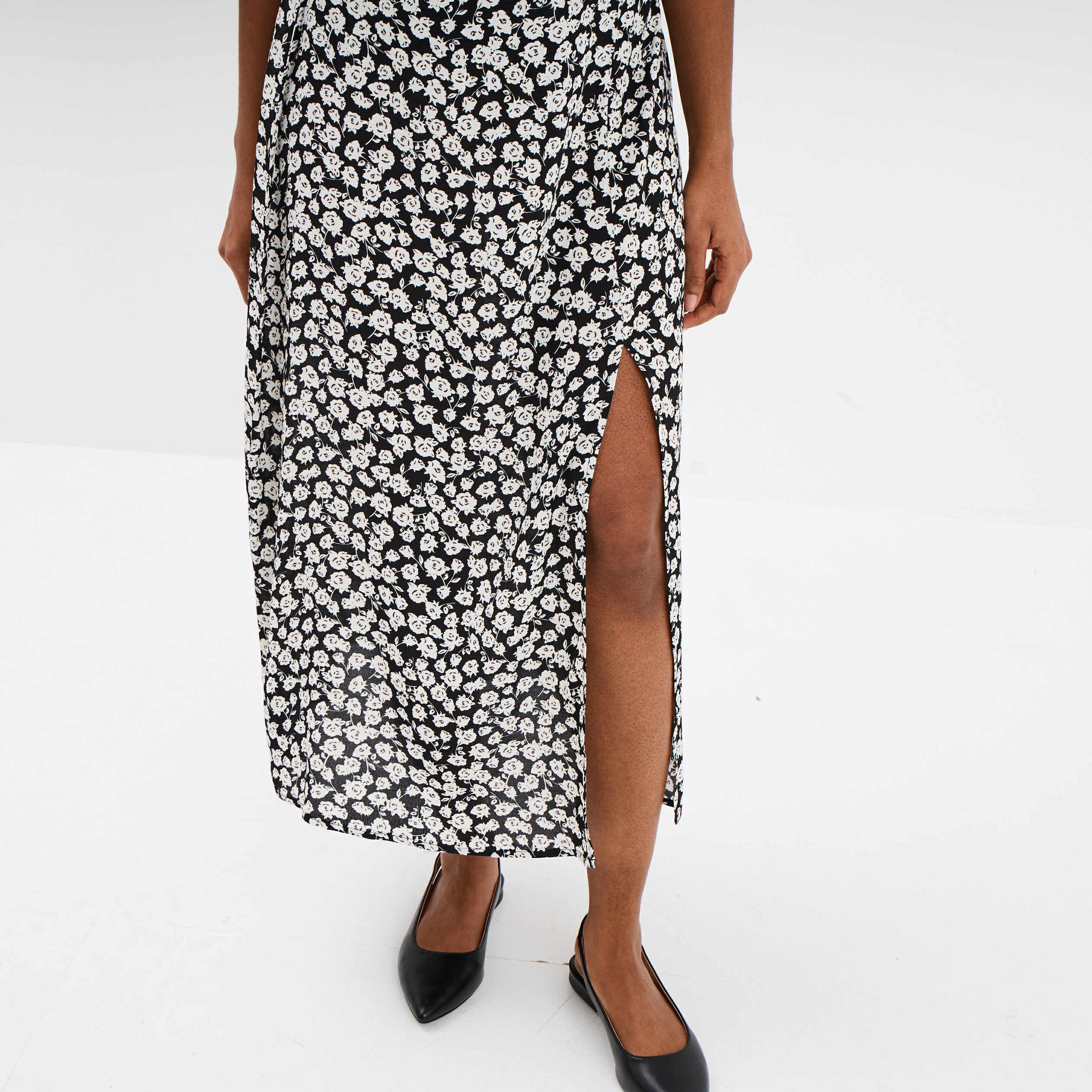 Jupe longue fendue fluide noir femme | La Halle