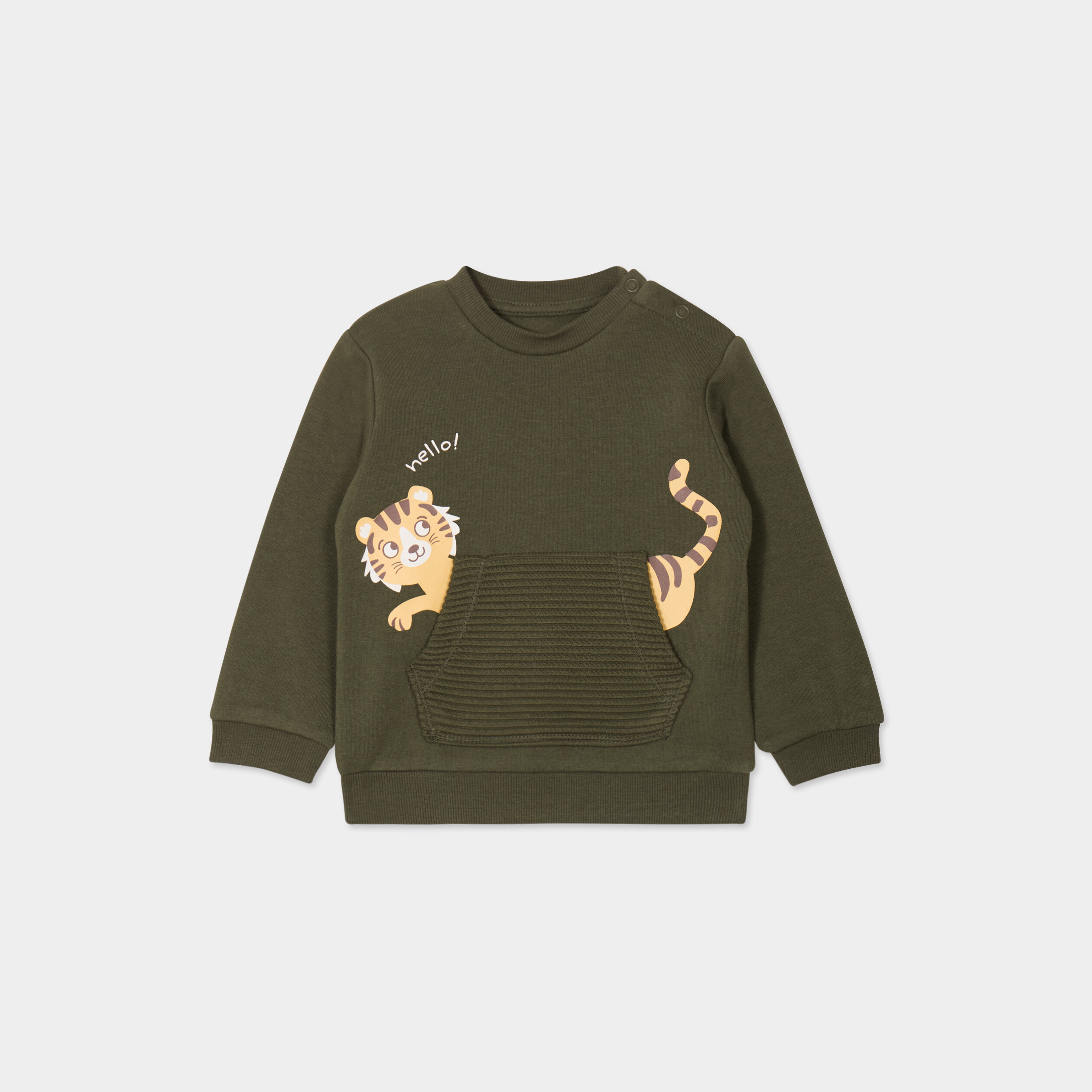 Sweat manches longues à poche vert kaki bébé garçon | La Halle
