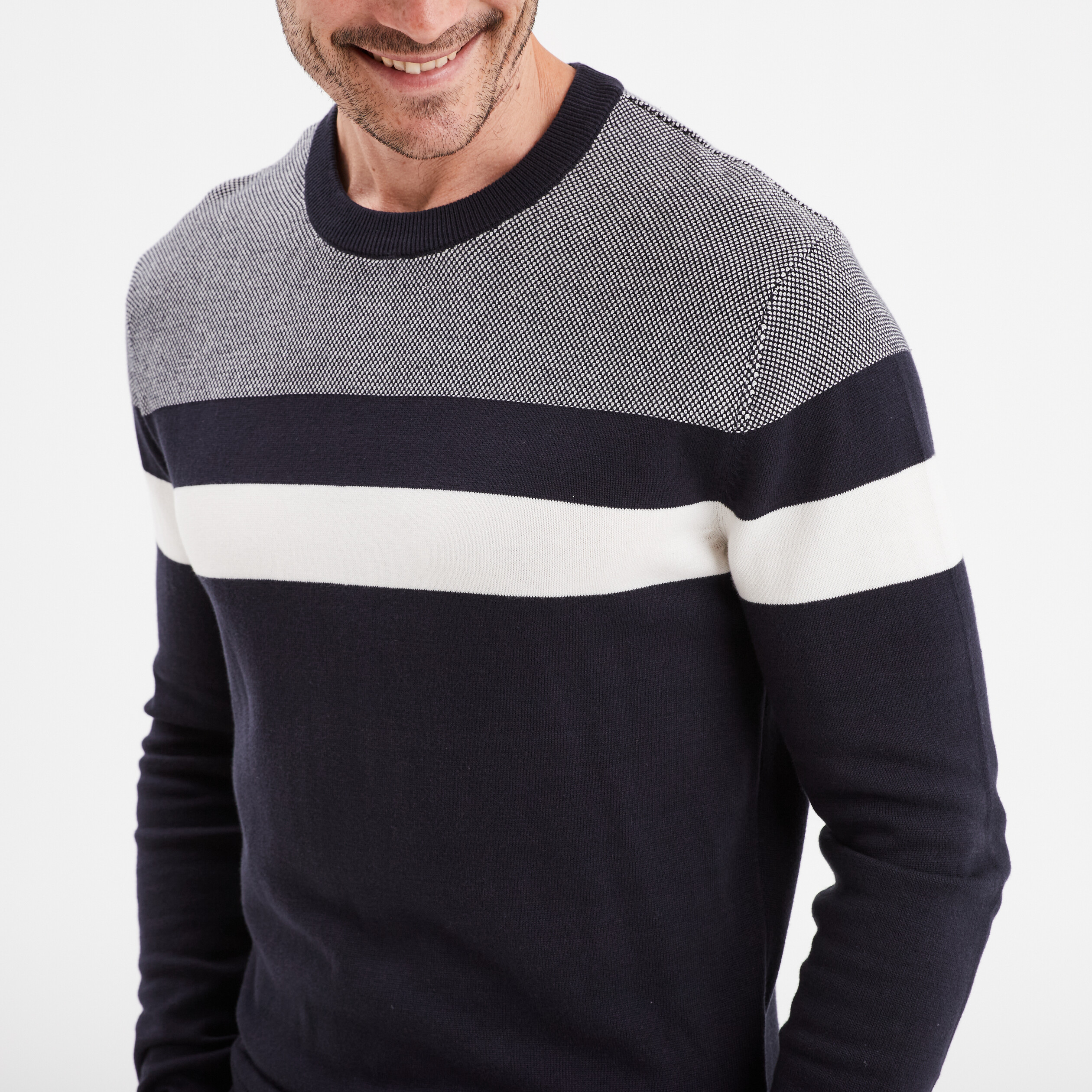 Pull col rond manches longues coton bleu foncé homme | La Halle