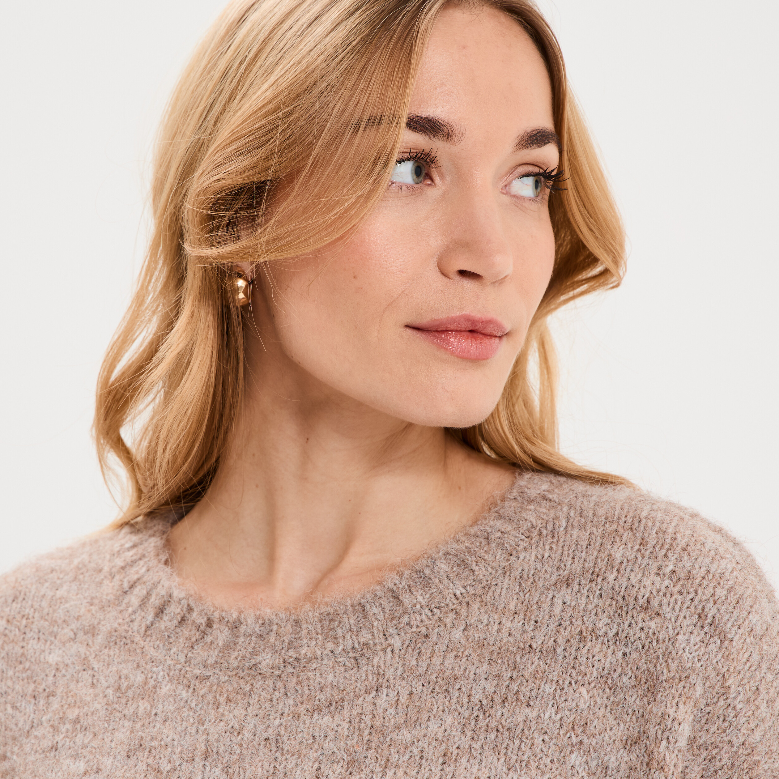 Pull col rond manches courtes beige femme | La Halle