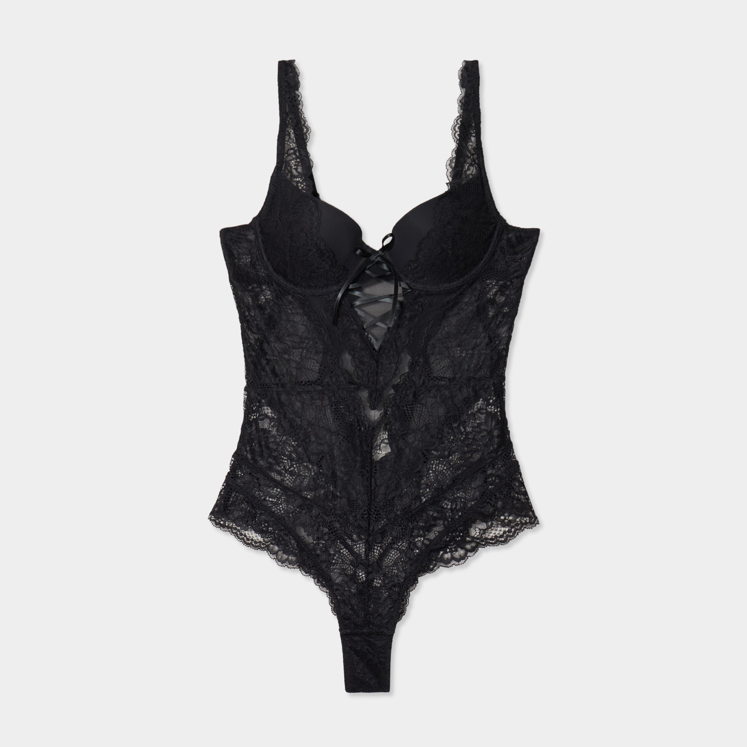 Body paddé en dentelle avec laçage noir femme | La Halle