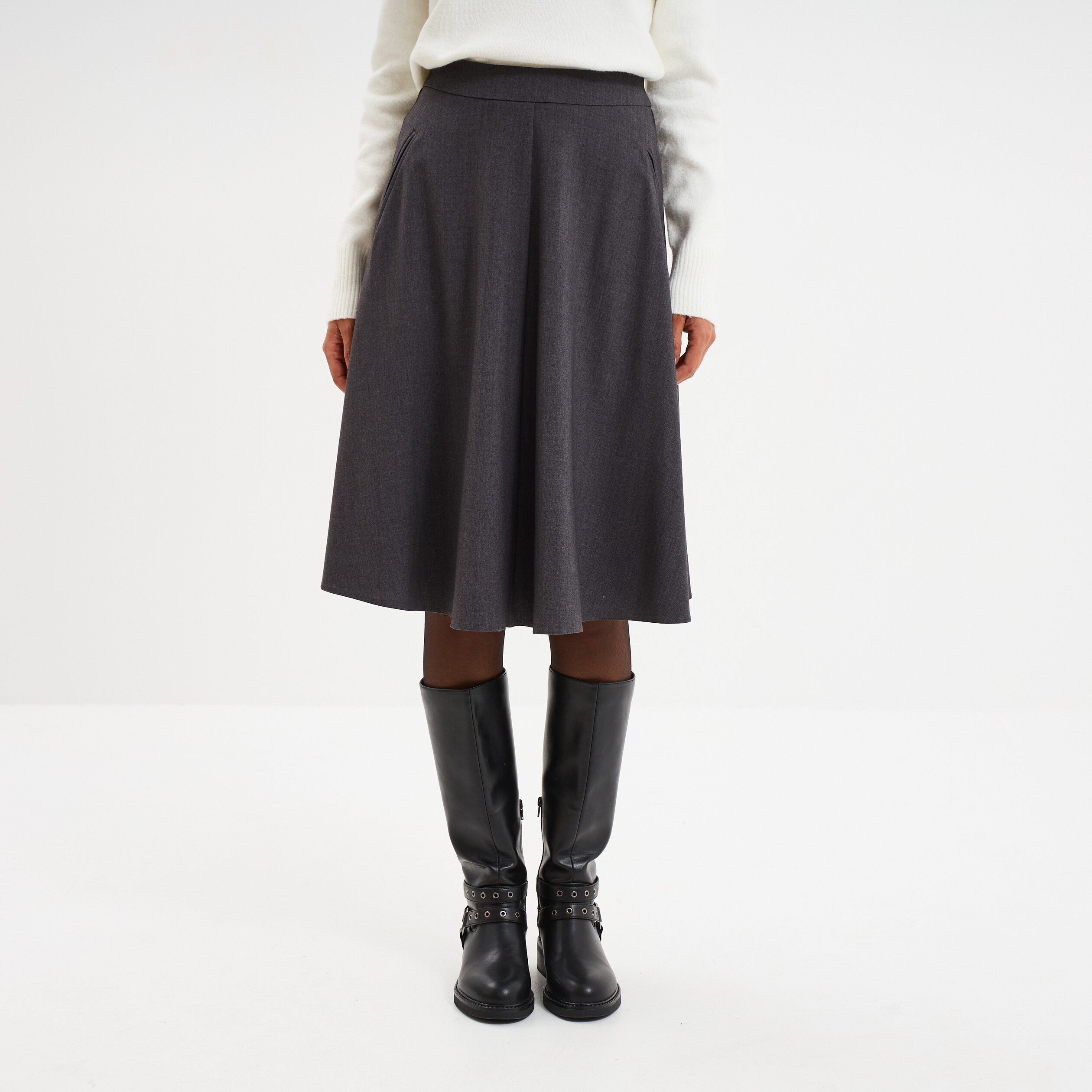 Jupe trapèze fluide gris foncé femme | La Halle