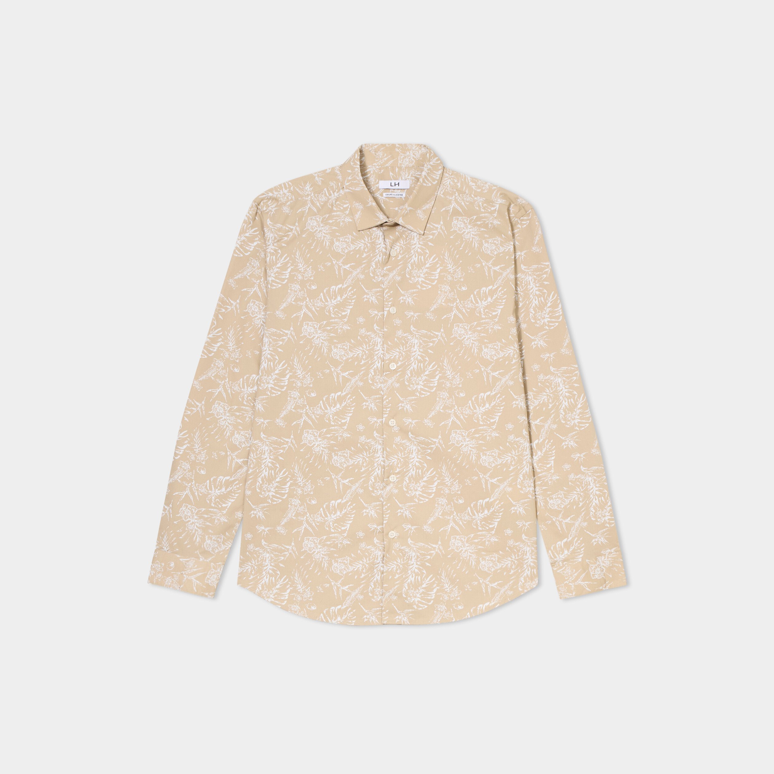 Chemise ajustée manches longues beige homme | La Halle