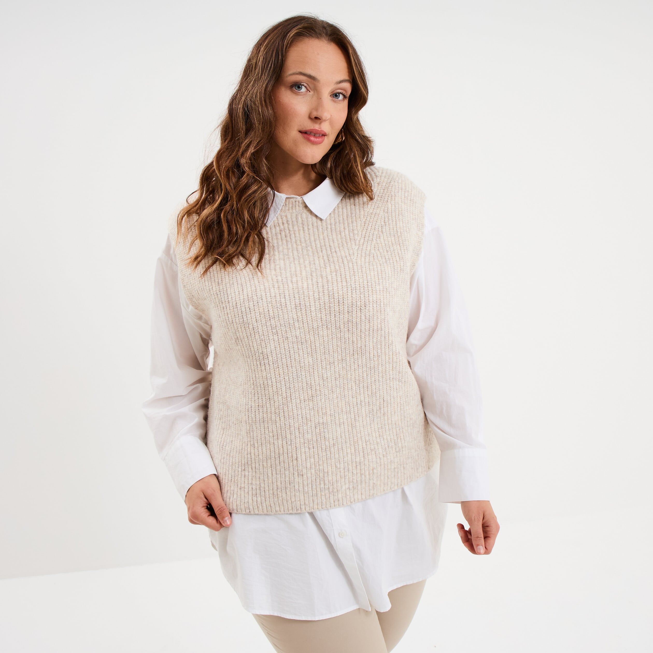 Pull sans manches beige femme grande taille | La Halle