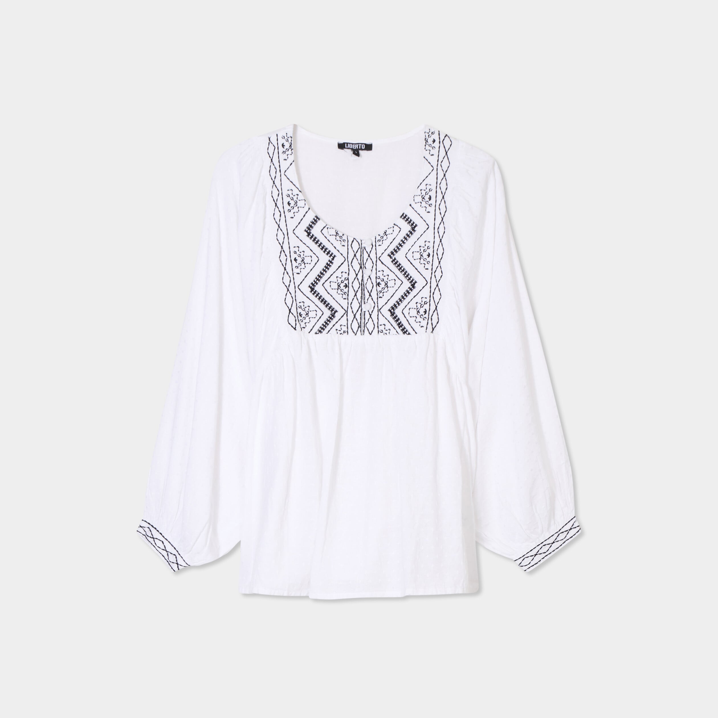 Blouse brodée manches ballons blanc femme | La Halle