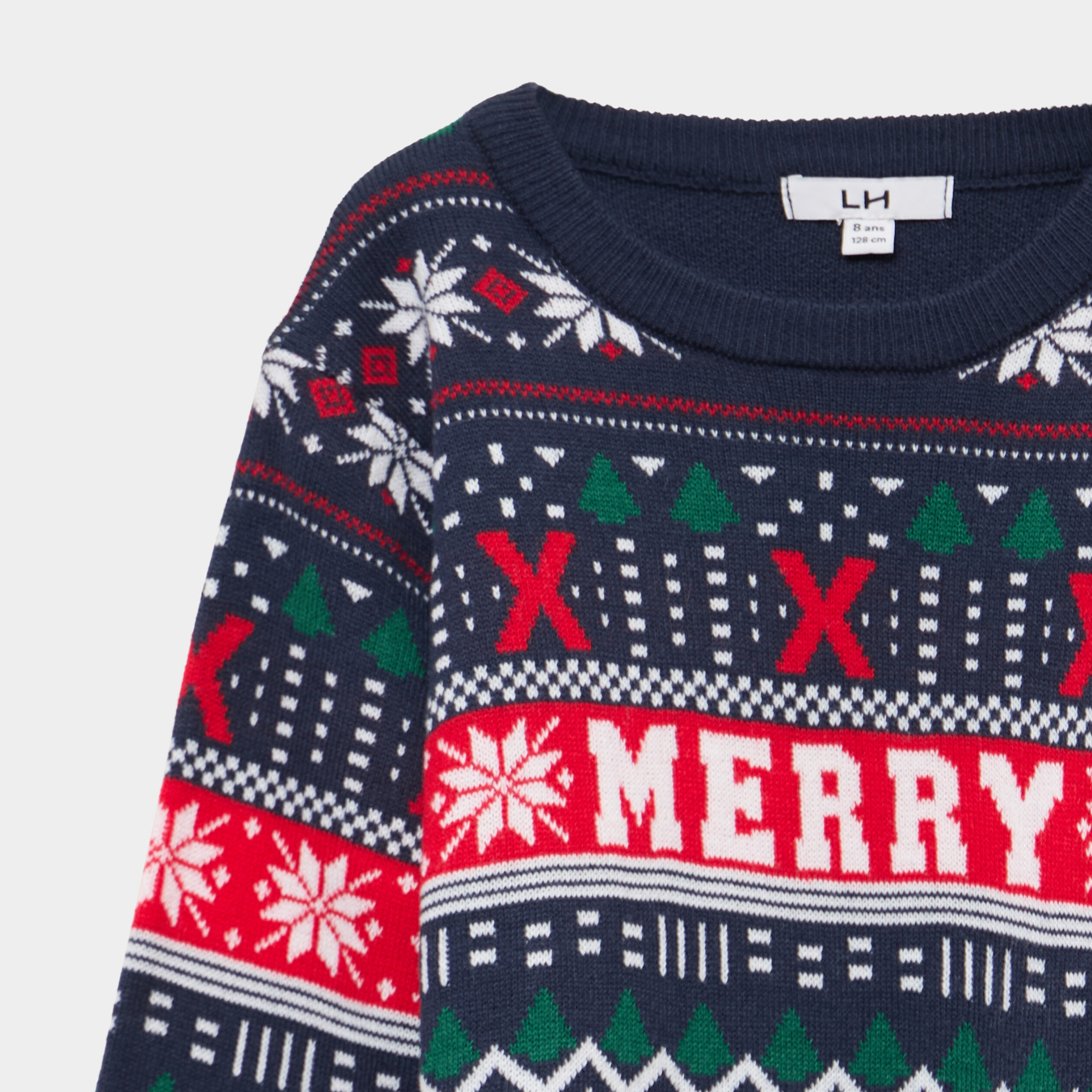 Pull de Noël col rond bleu marine garçon | La Halle