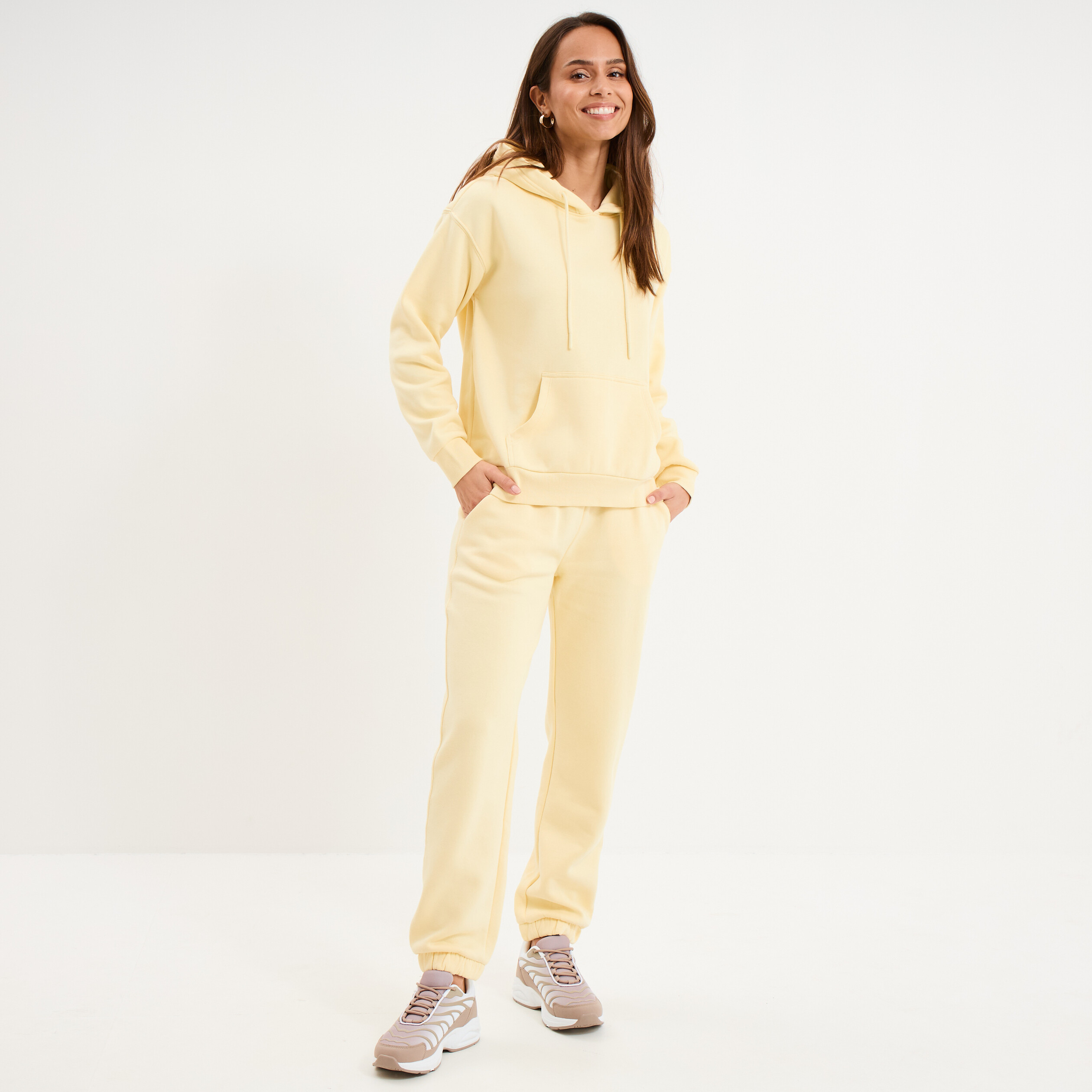 Pantalon jogging droit molleton jaune clair femme | La Halle