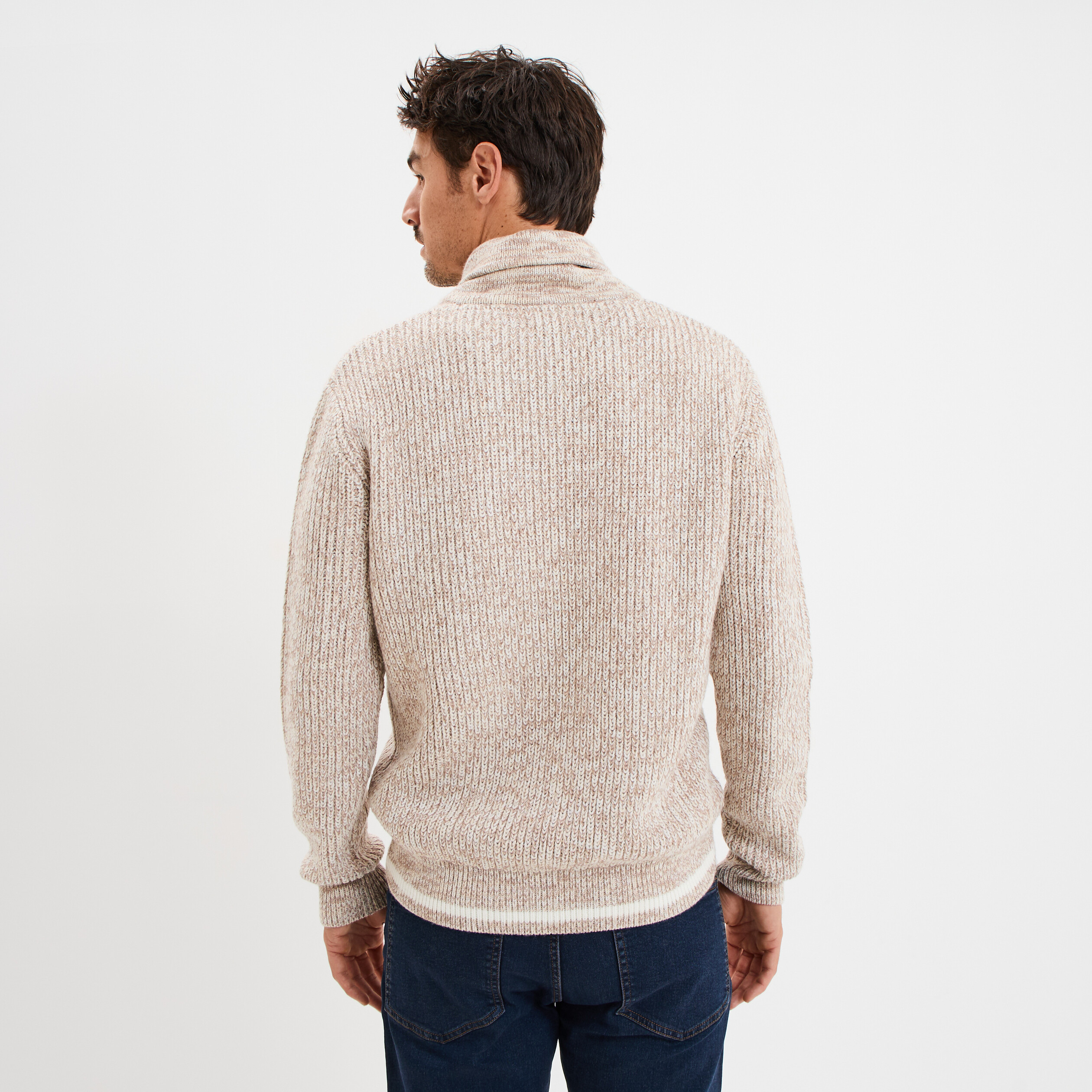 Pull col châle manches longues ivoire homme | La Halle