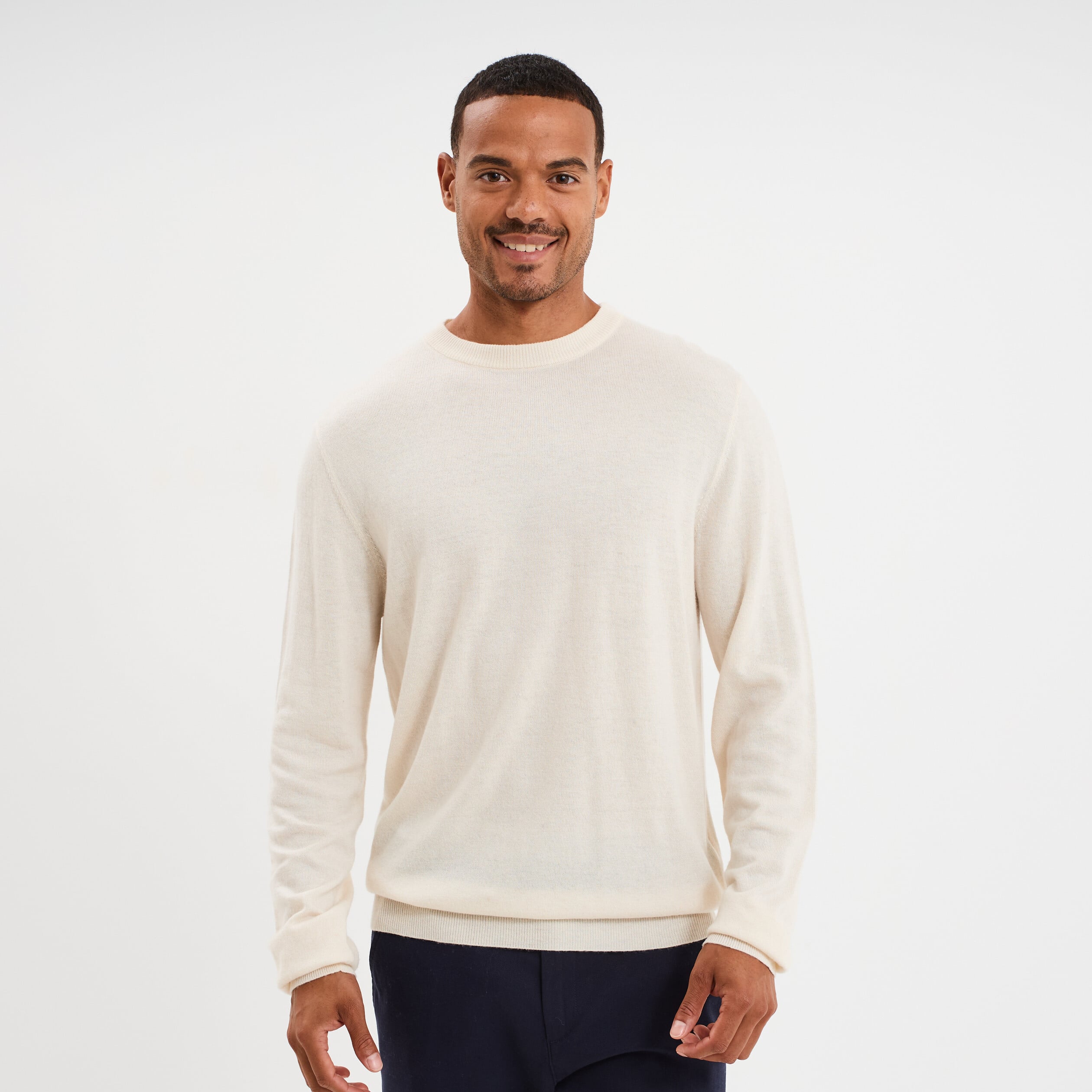 Pull col rond manches longues ecru homme | La Halle