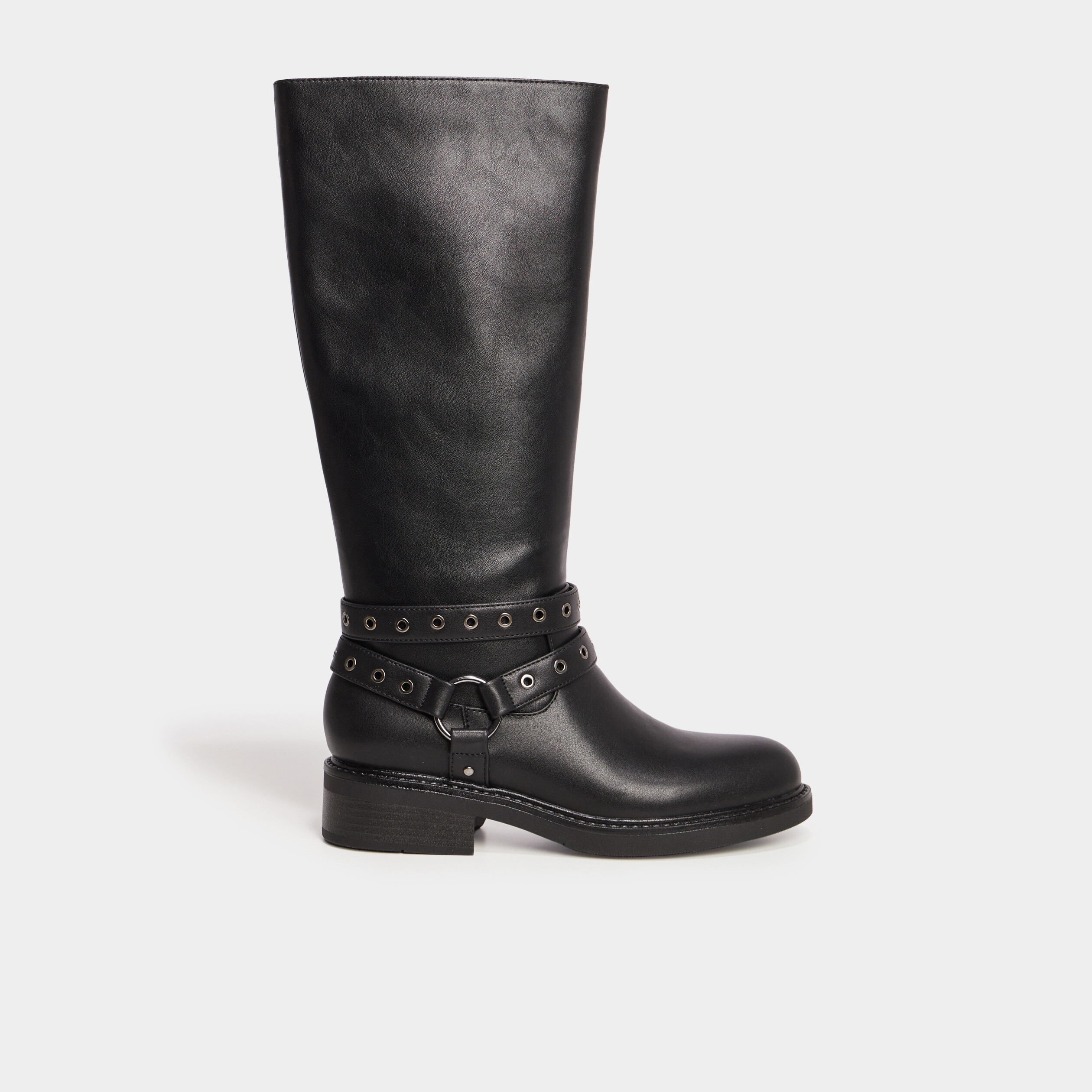 Bottes talons plats brides à oeillets noir femme | La Halle