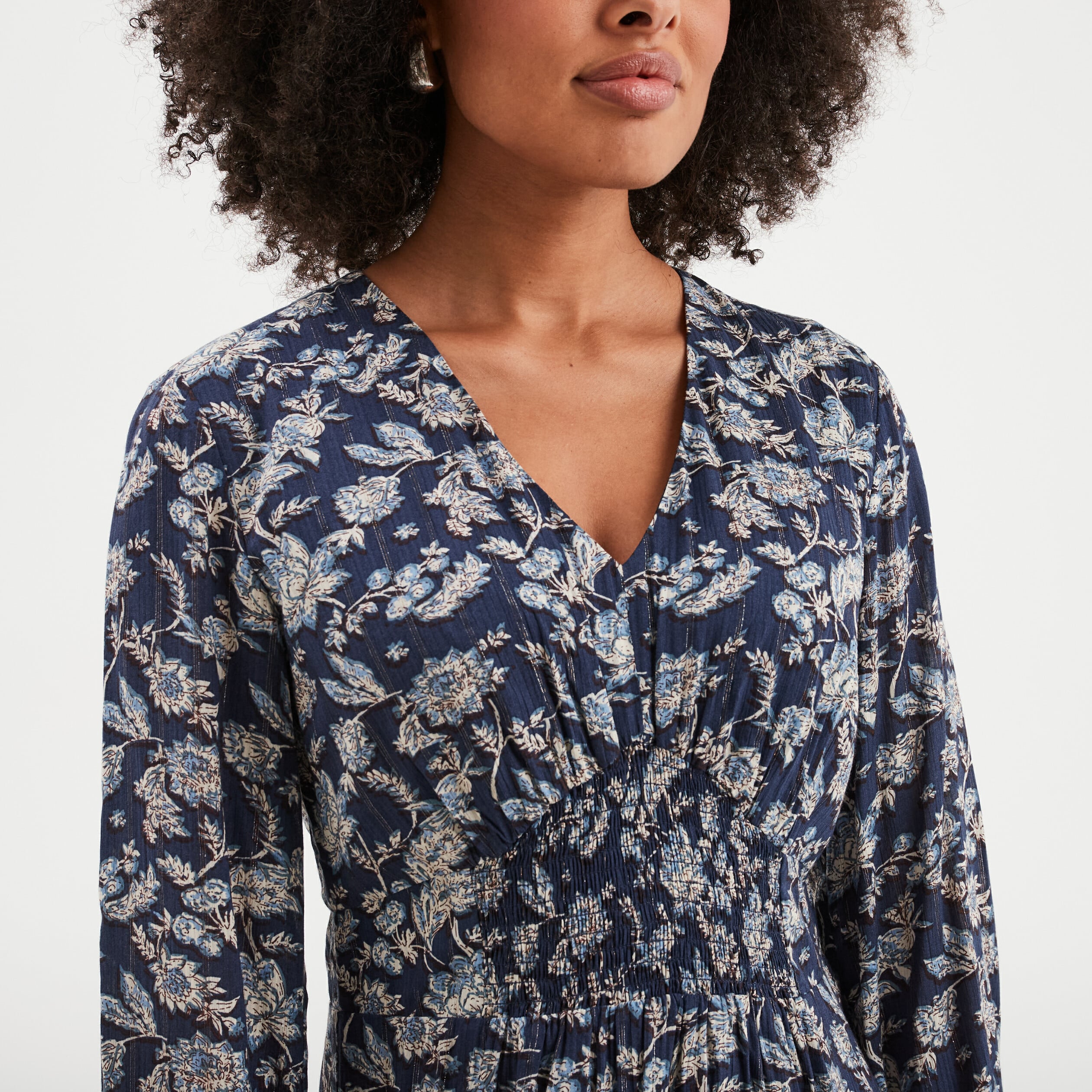 Robe longue fluide et évasée bleu marine femme | La Halle
