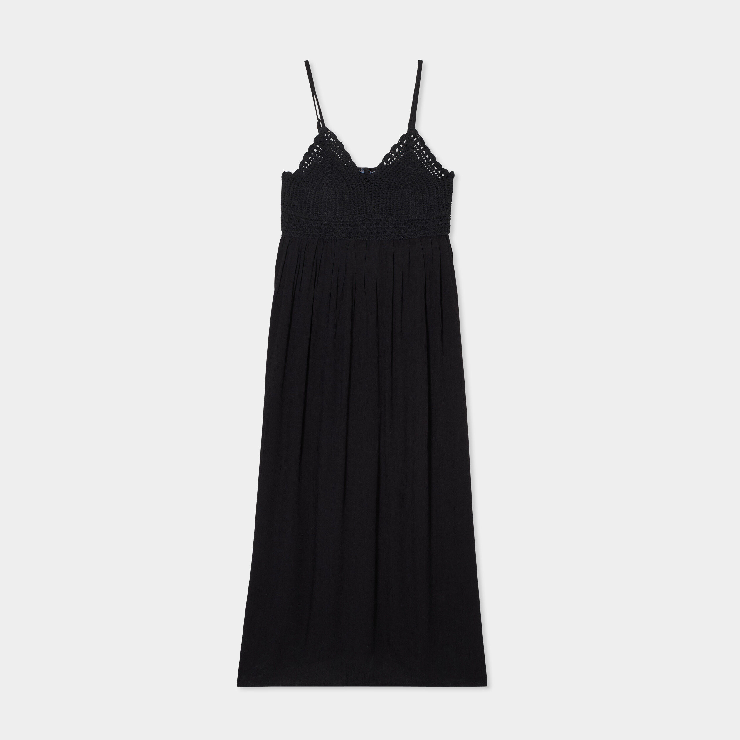 Robe longue col en V haut effet crochet noir femme | La Halle