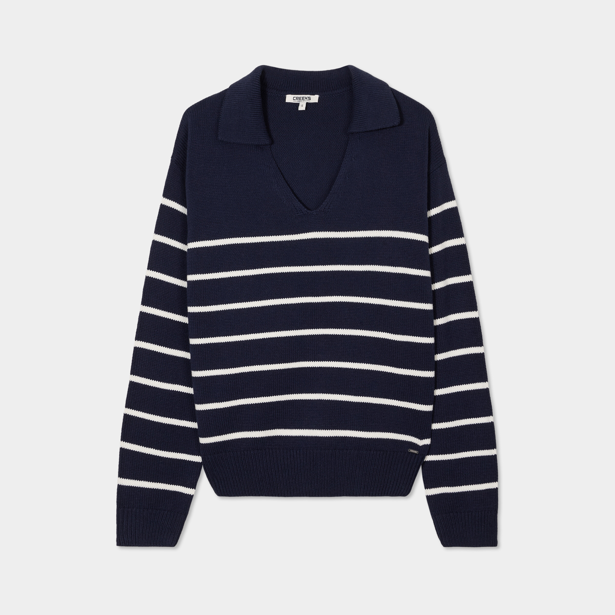 Pull marinière col polo Creeks bleu marine femme | La Halle