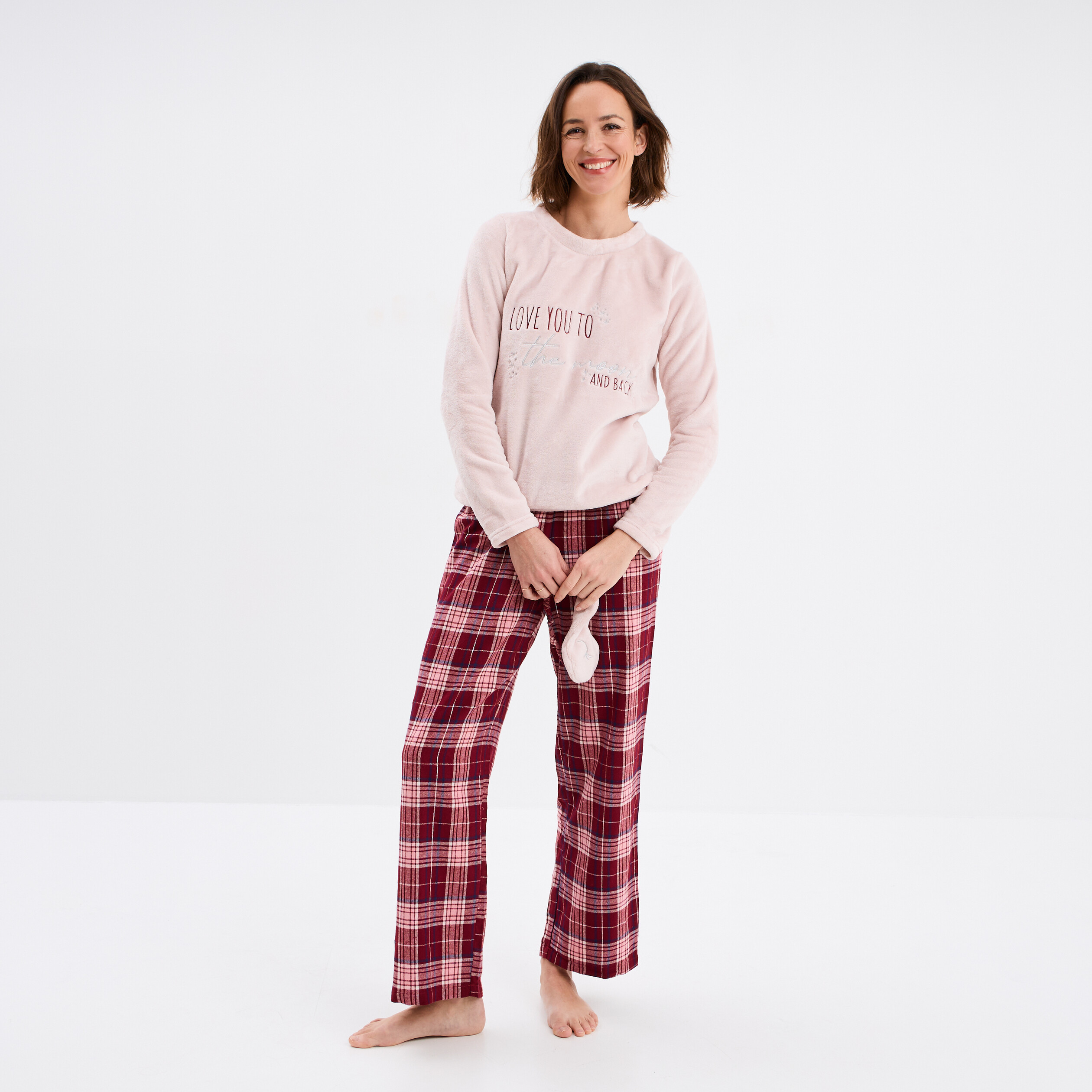 Ensemble pyjama effet polaire 3 pièces rose femme | La Halle