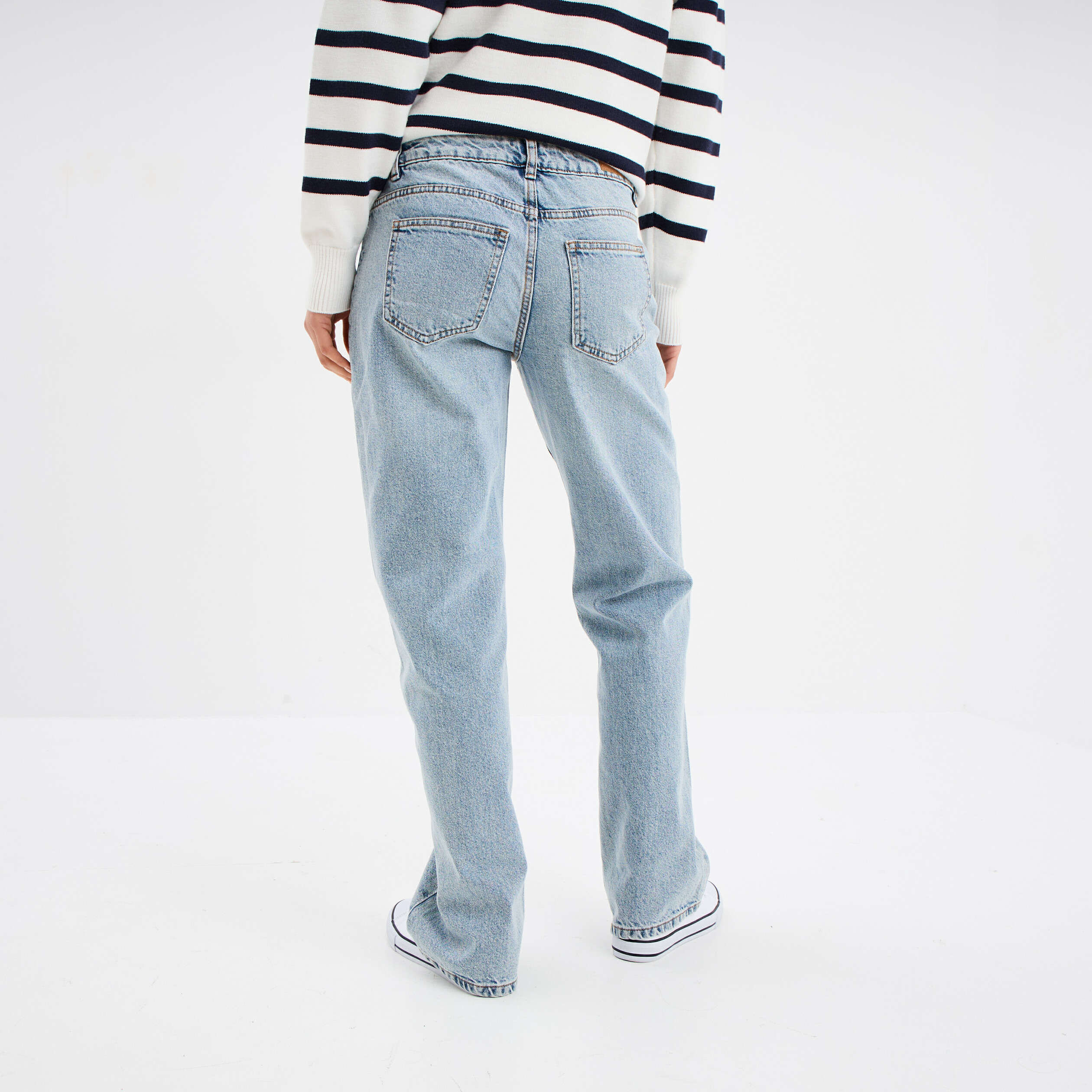 Jean large taille basse coton denim triple stone femme | La Halle